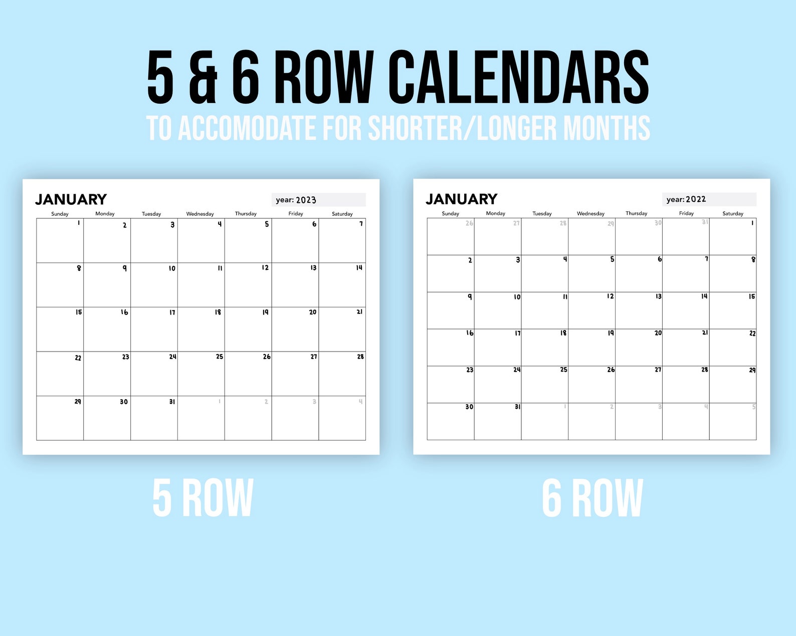 Undated Monthly Calendar Planner | January to December With Sunday ...