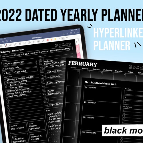 Undated Dark Mode Minimalist Digital Planner Daily Weekly - Etsy