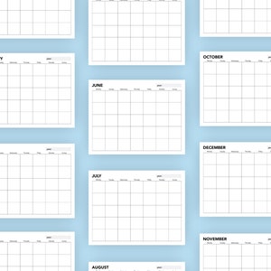 Undated Monthly Calendar Planner | January to December With Sunday ...