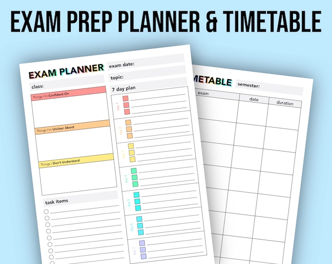 Exam Study Planner Printable | Student Exam Preparation Planner PDF ...
