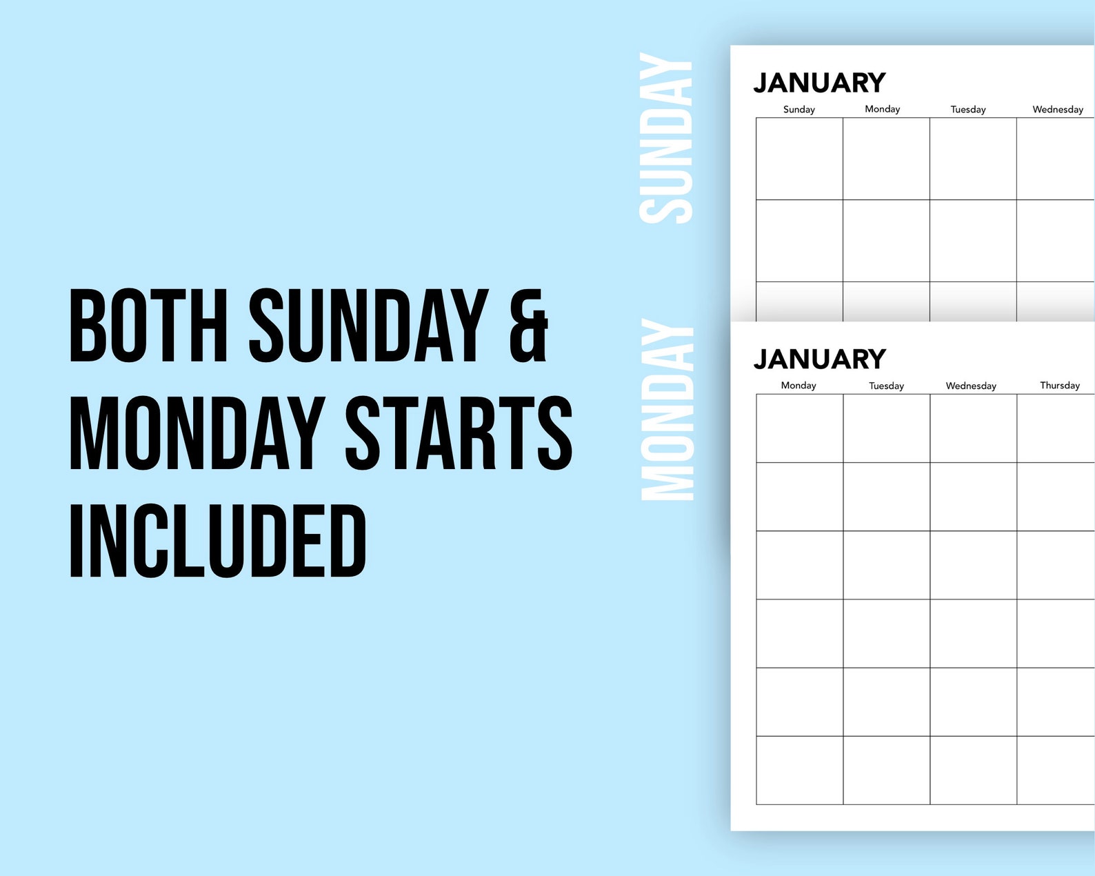Undated Monthly Calendar Planner | January to December With Sunday ...