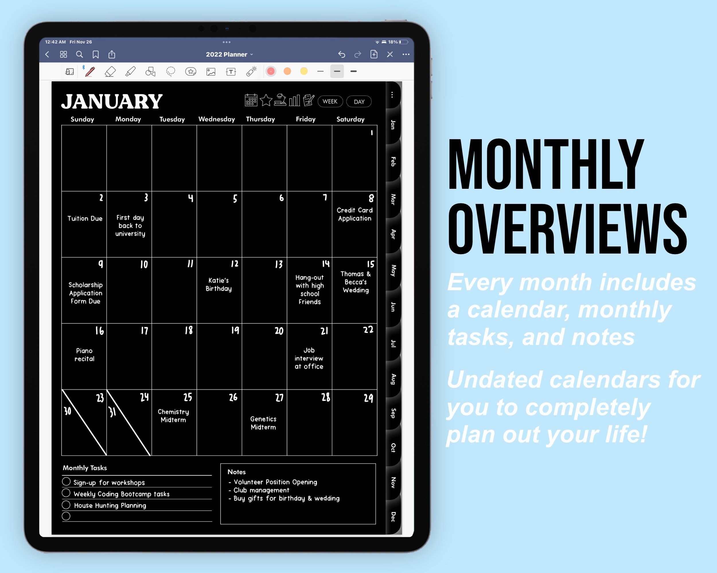 Undated Dark Mode Minimalist Digital Planner Daily Weekly | Etsy