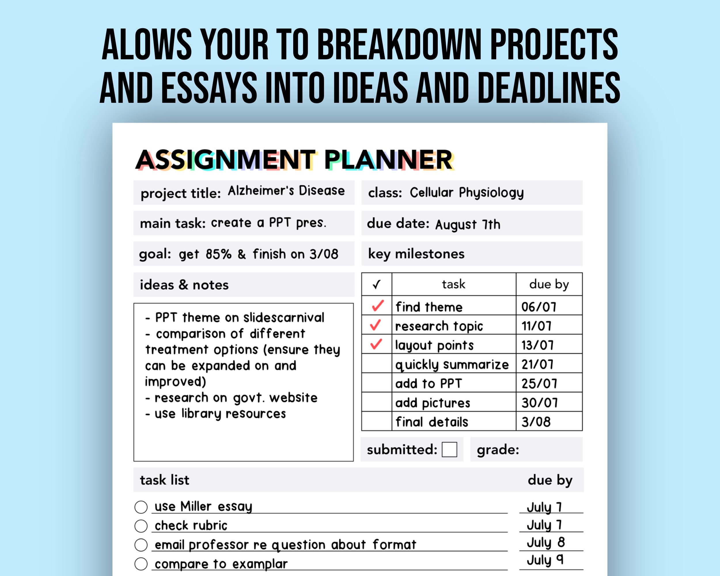Essay Planner Template Printable for Students | Essay Writing Revision ...