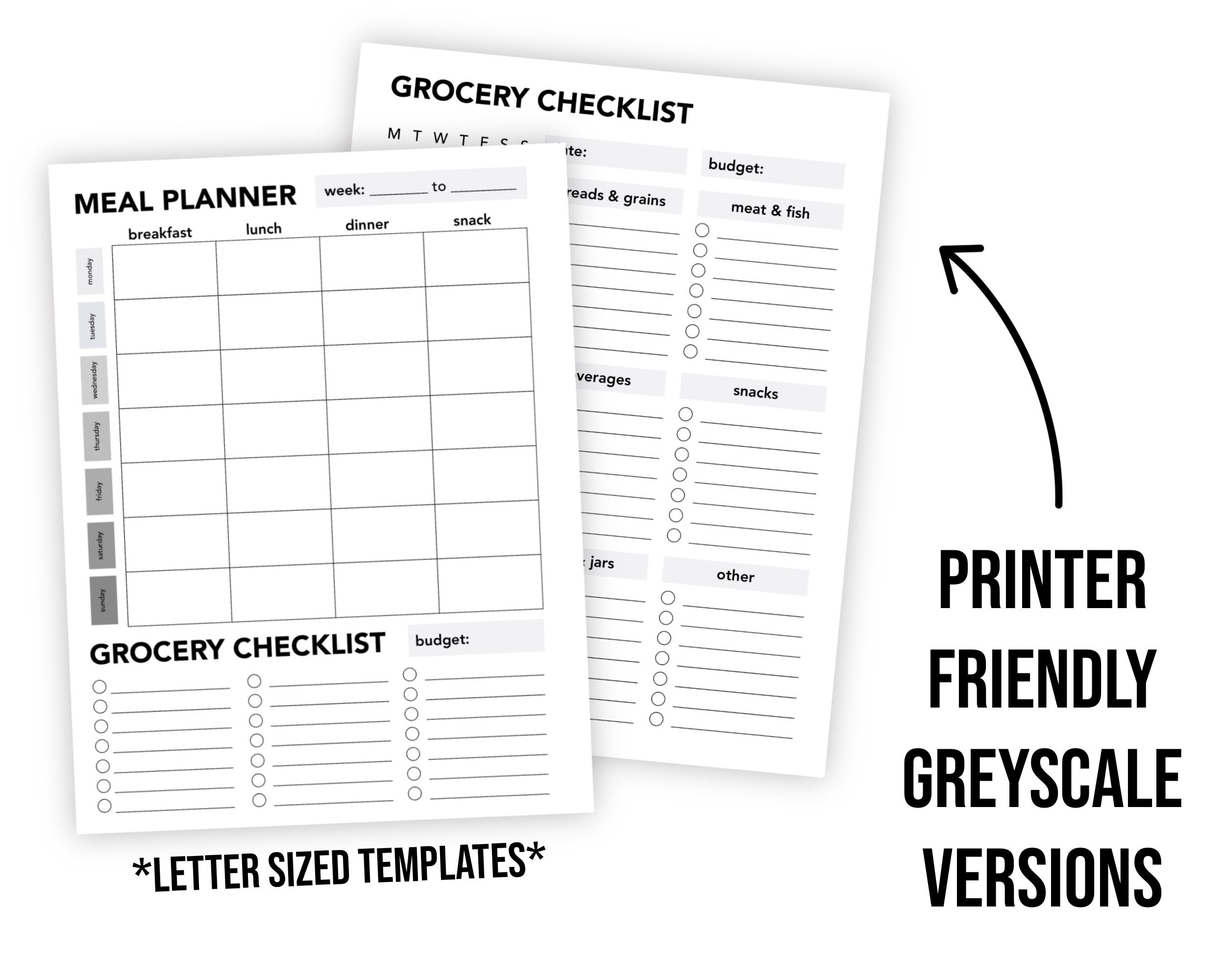 Meal Prep Planner & Grocery Checklist Printable Digital | Etsy