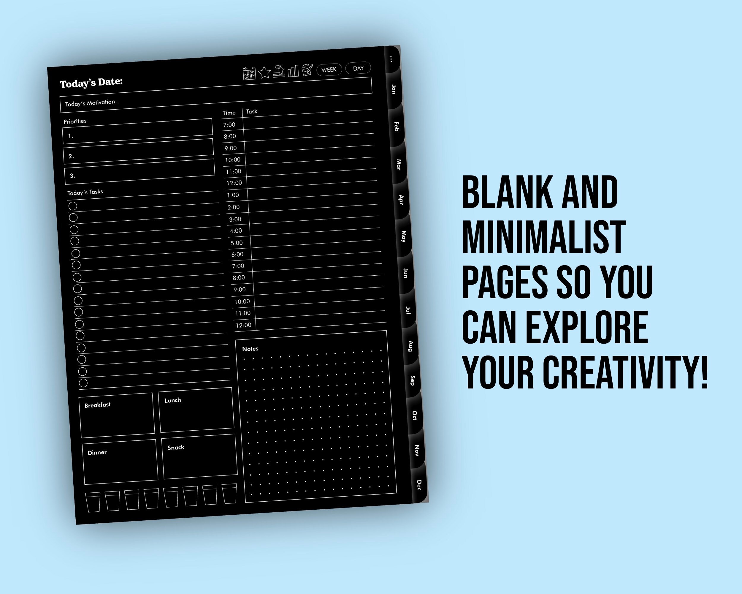 Undated Dark Mode Minimalist Digital Planner Daily Weekly | Etsy