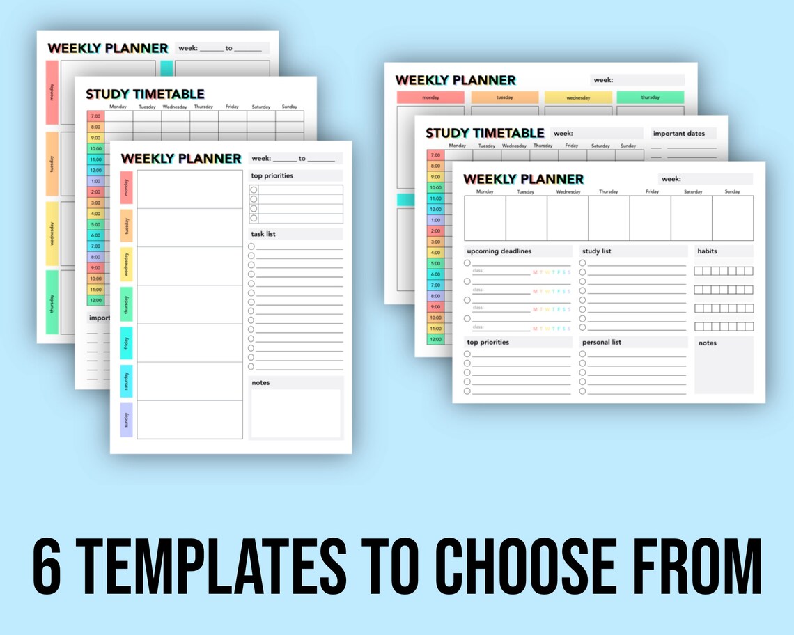 Weekly Planner Bundle Habit Tracker Timetable Deadline - Etsy