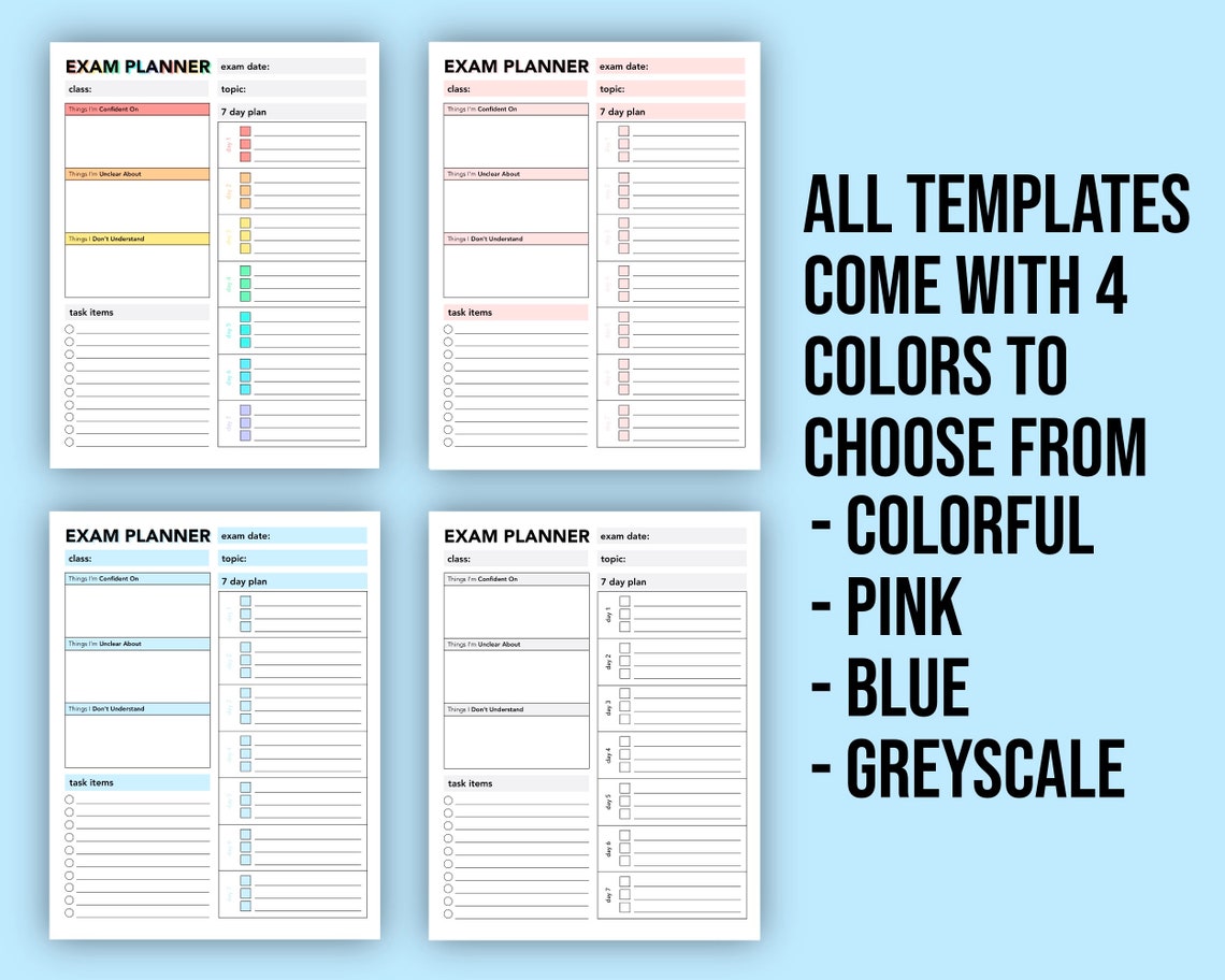 Exam Prep Planners | Exam Study Kit | Organization Template | PDF ...