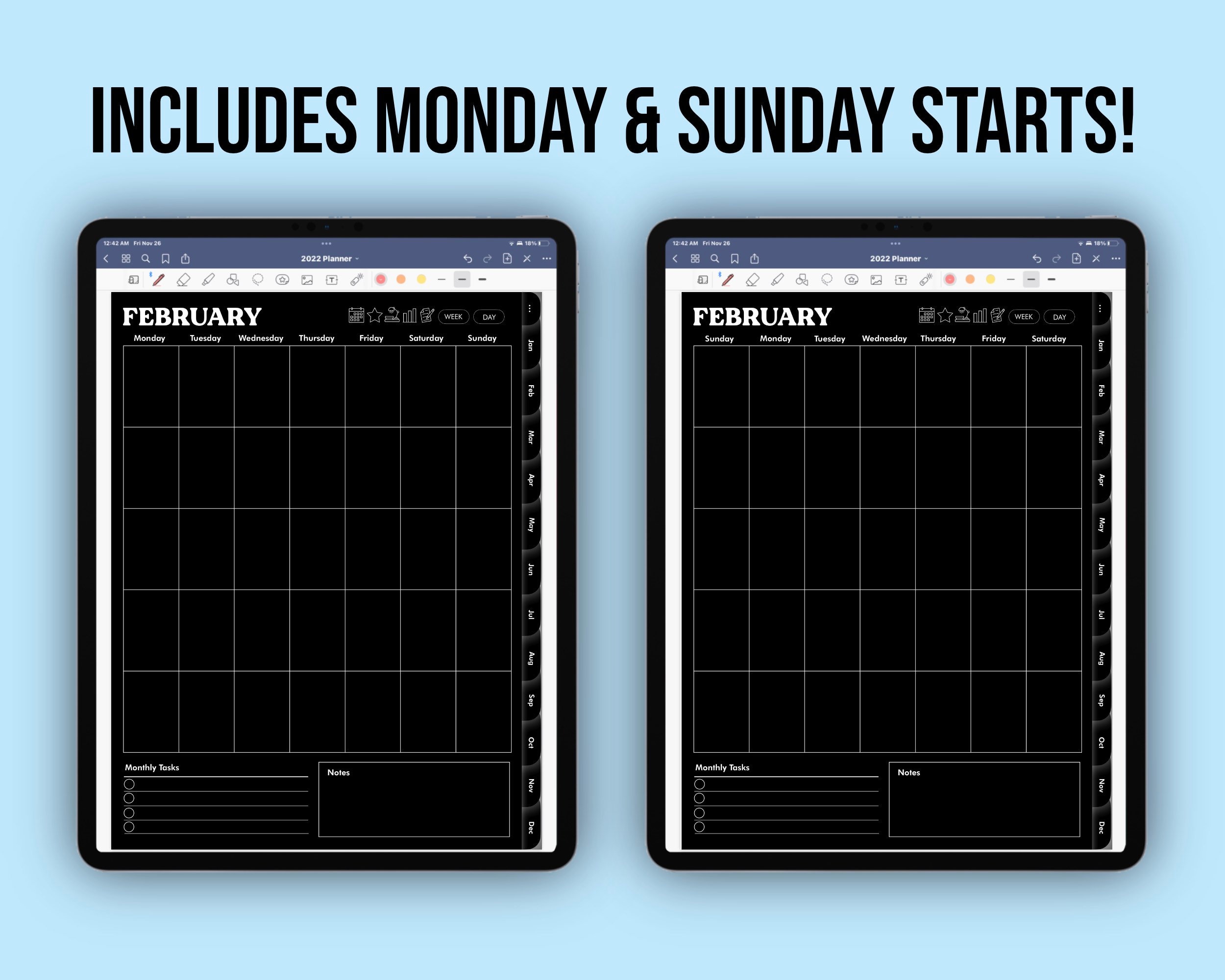 Undated Dark Mode Minimalist Digital Planner Daily Weekly | Etsy