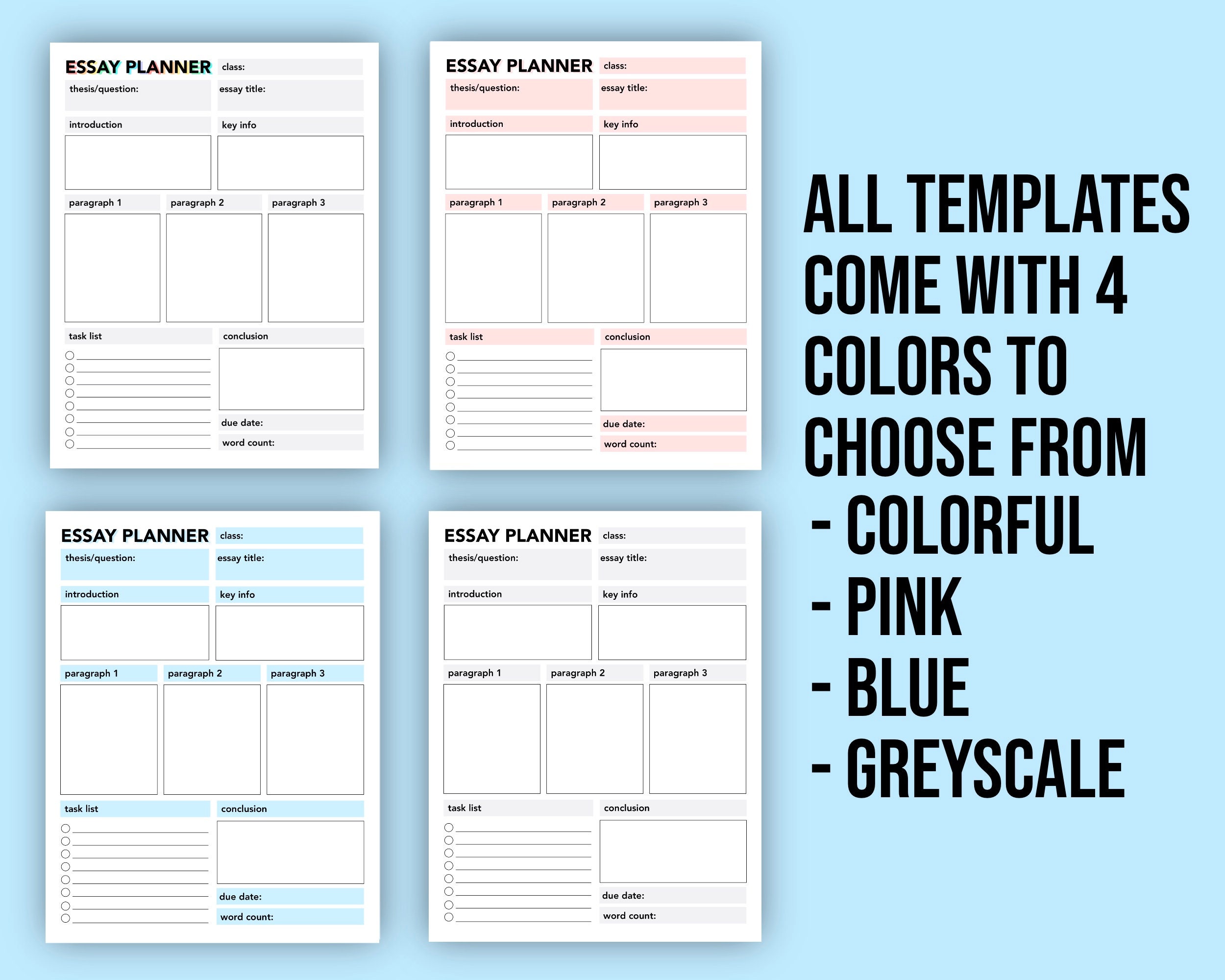 Essay Planner Template Printable for Students | Essay Writing Revision ...