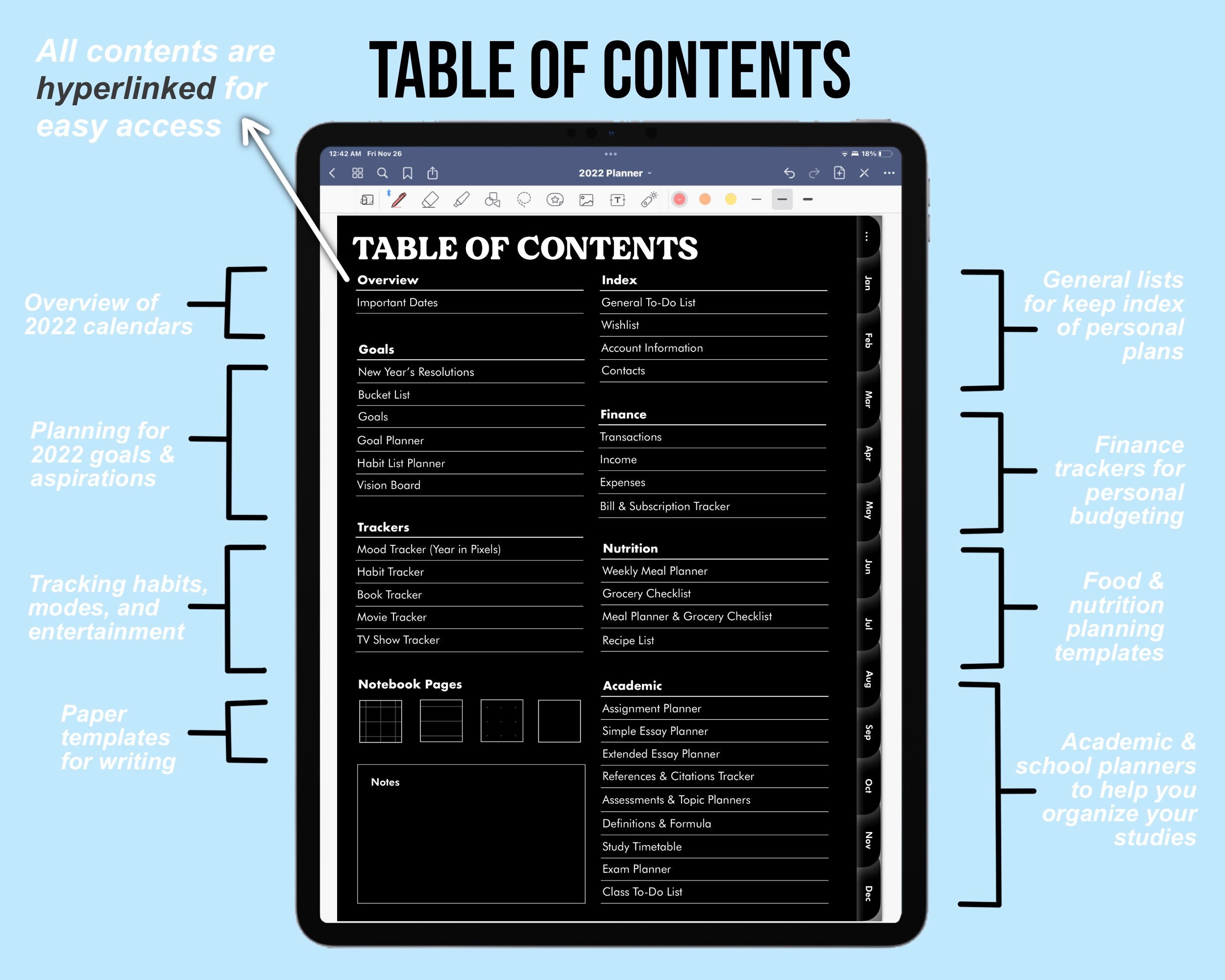 Undated Dark Mode Minimalist Digital Planner Daily Weekly | Etsy