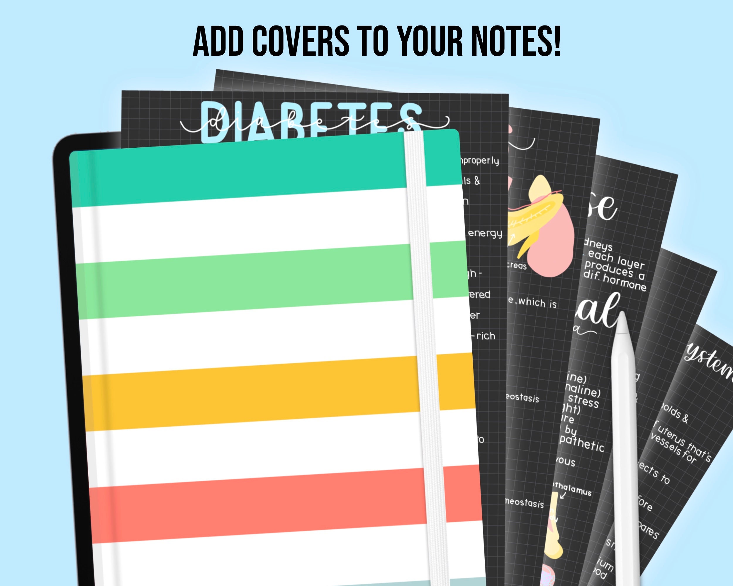 Colorful Striped Digital Notebook Covers | Digital Download PDF ...