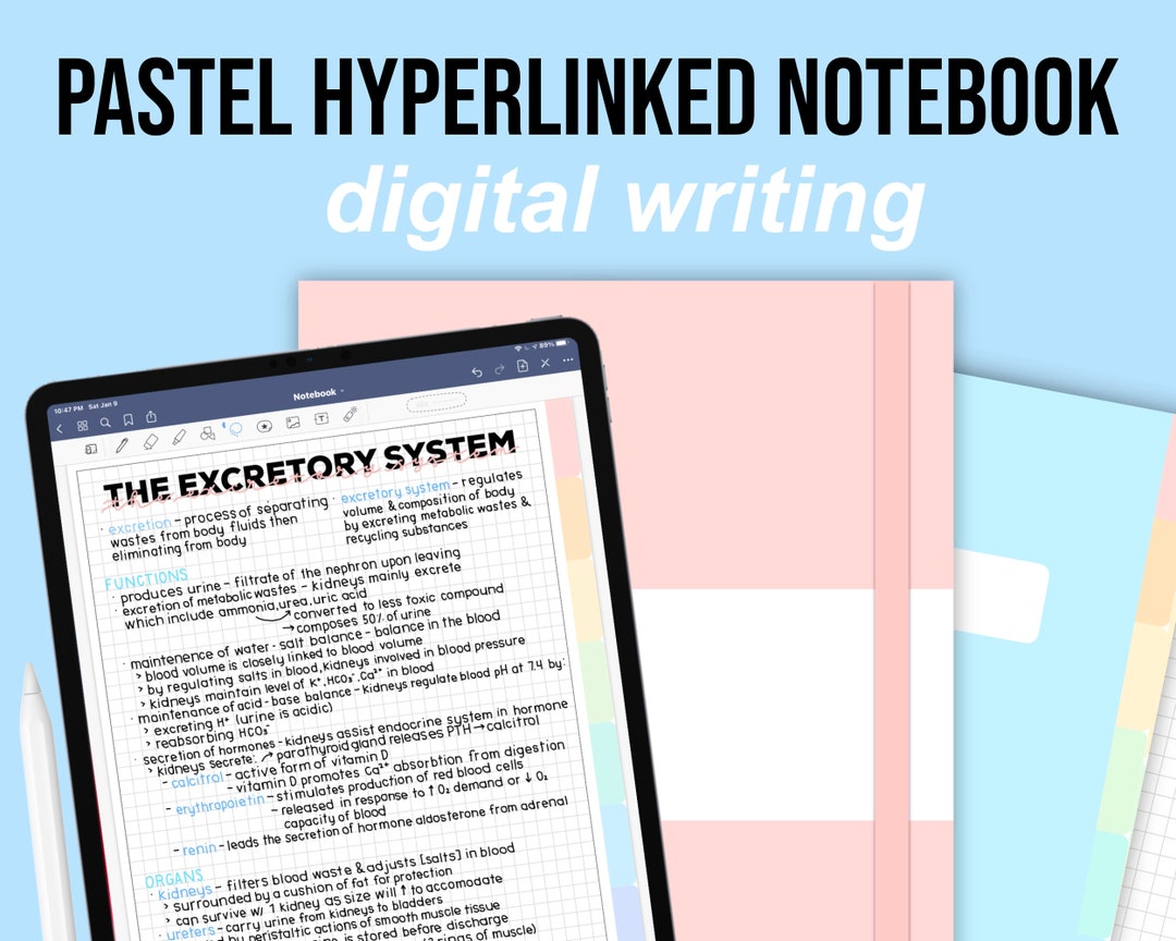 8 Tab Hyperlinked Digital Notebook | Pastel Lined & Grid Paper - Etsy