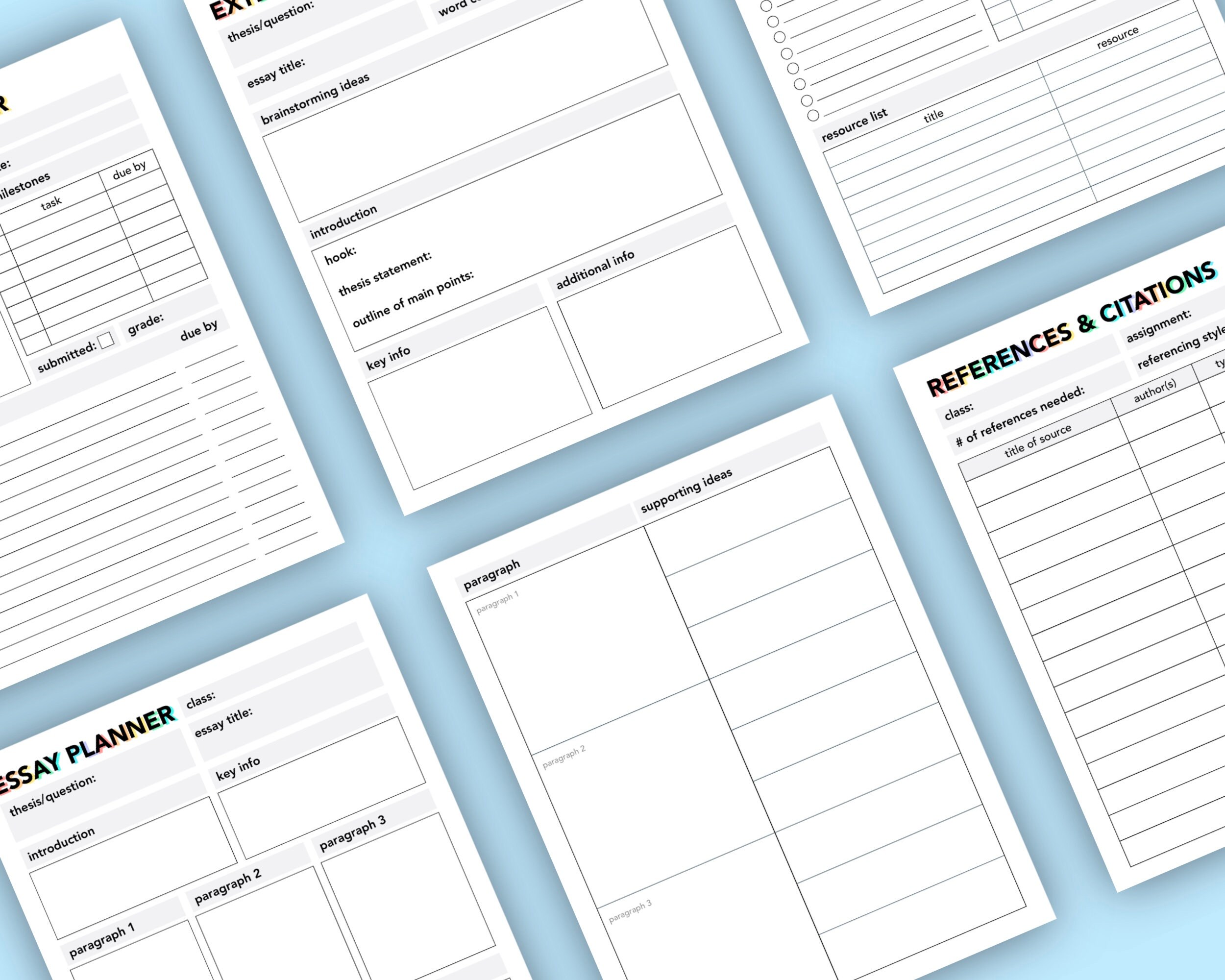 Essay Planner Template Printable for Students | Essay Writing Revision ...