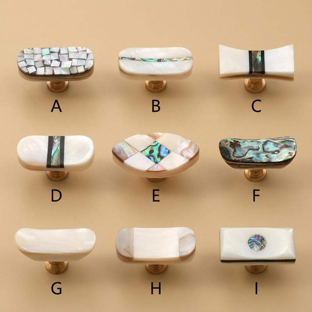 Natural Shell Drawer Pull,abalone Mother of Pearl Knob,luxury Brass ...