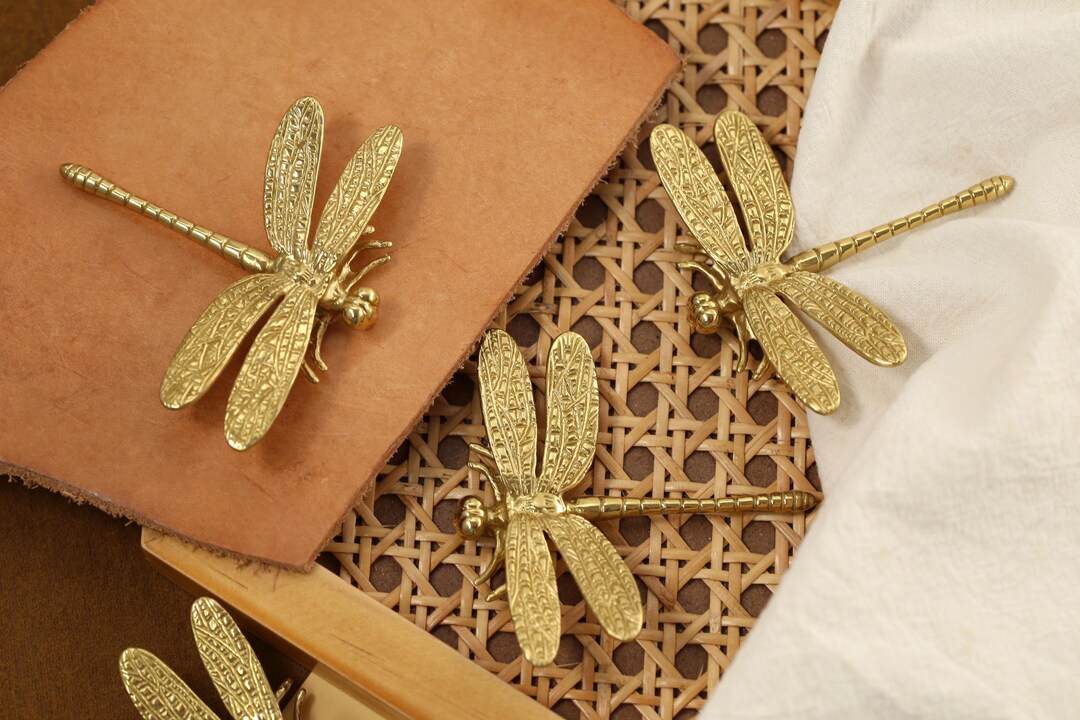 Brass Dragonfly Knobs Kitchen Cabinet Pulls and Knobs Furniture Hardware Nordic Style Drawer ...