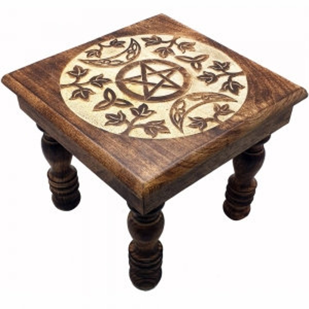 Altar Table, Wood ~ Triple Moon Design 30cm X 30cm X 15cm Wicca Wiccan ...