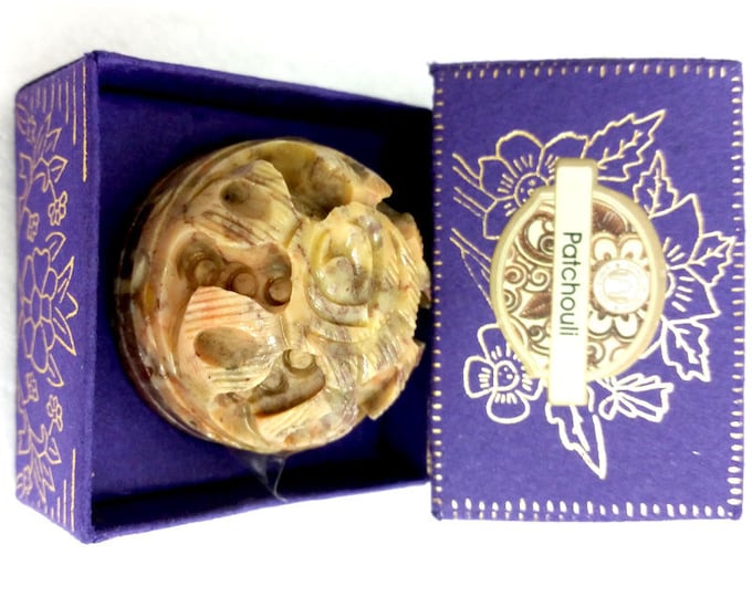 Patchouli Solid Perfume by Song of India in a Beautiful Sandstone Round Perfume Container. Scent ...