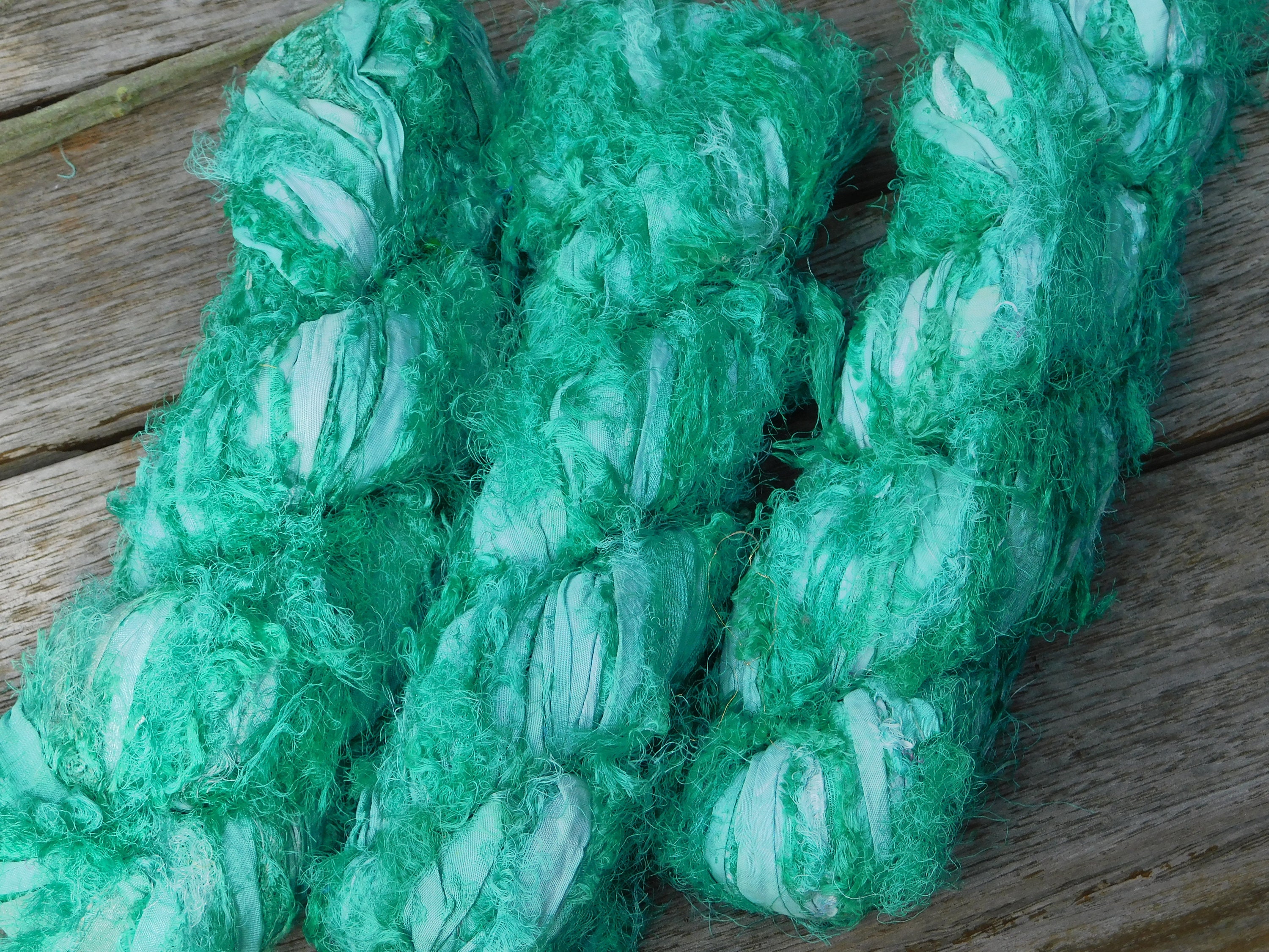 Fuzzy Silk skein Recycled Silk Green Silk skein 100 gram | Etsy