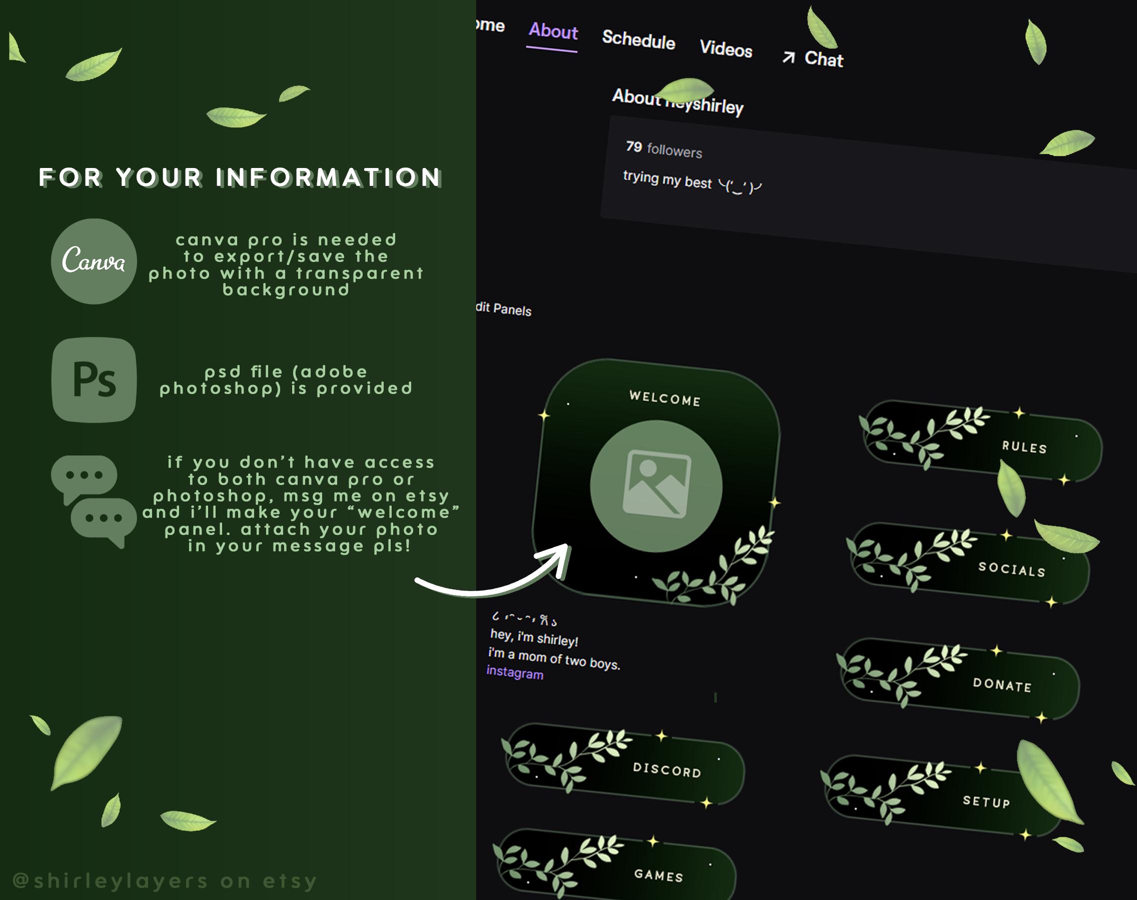 Leafy Plants Twitch Panels | Green Cozy Aesthetic | 27 Panels + Can ...