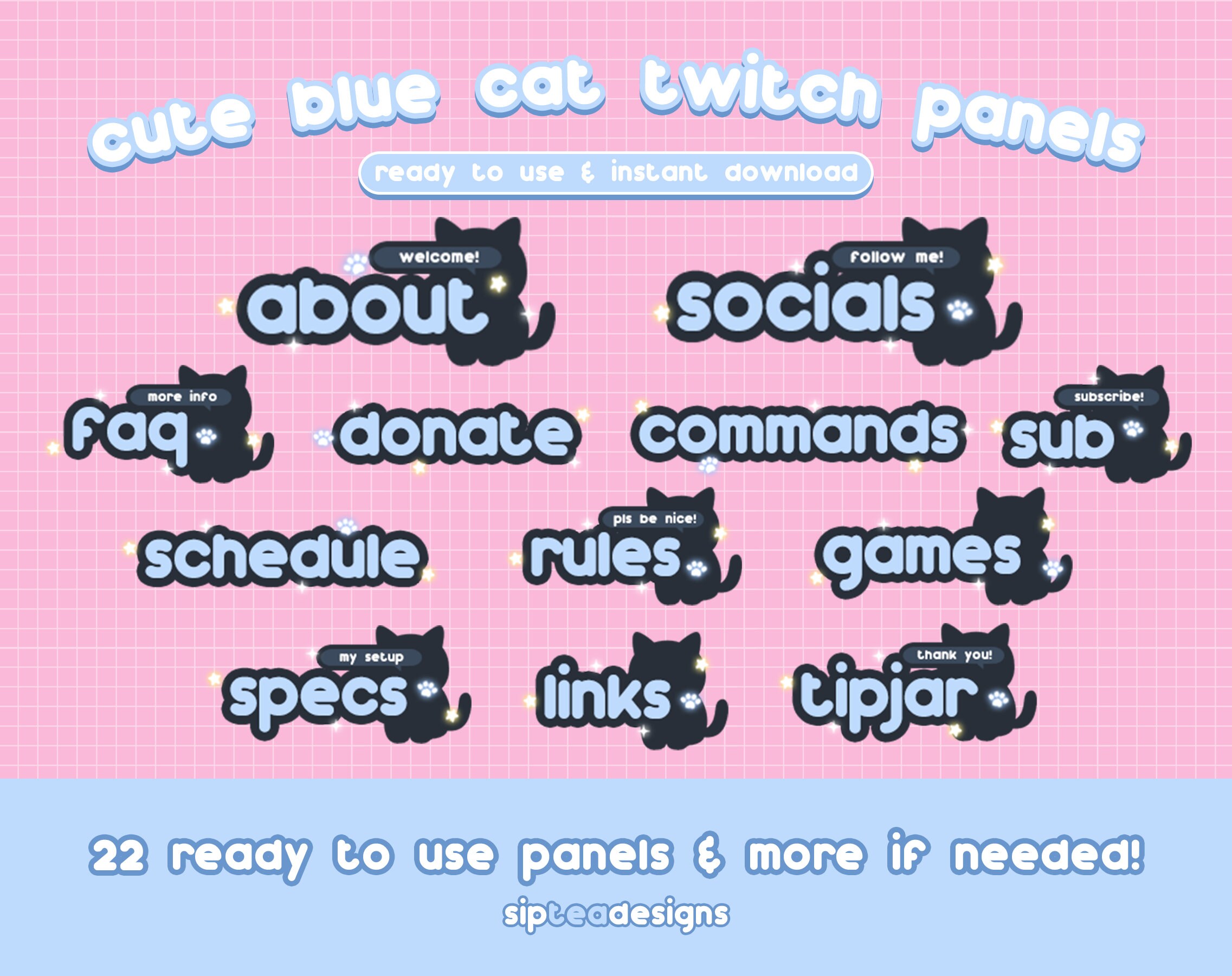 Blue Simple Cat Twitch Panels 22 Panels can Provide More Stars, Sparkle ...