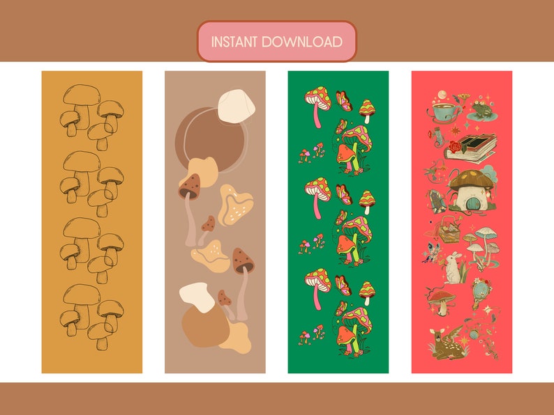 MUSHROOM Printable Bookmarks Digital Bookmarks Book Lovers Gift INSTANT ...