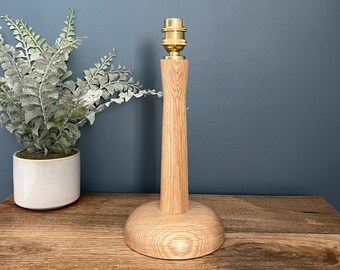 Aiken Solid Oak 15cm Round Lamp Wood Turned Handcrafted Wooden Bedside ...