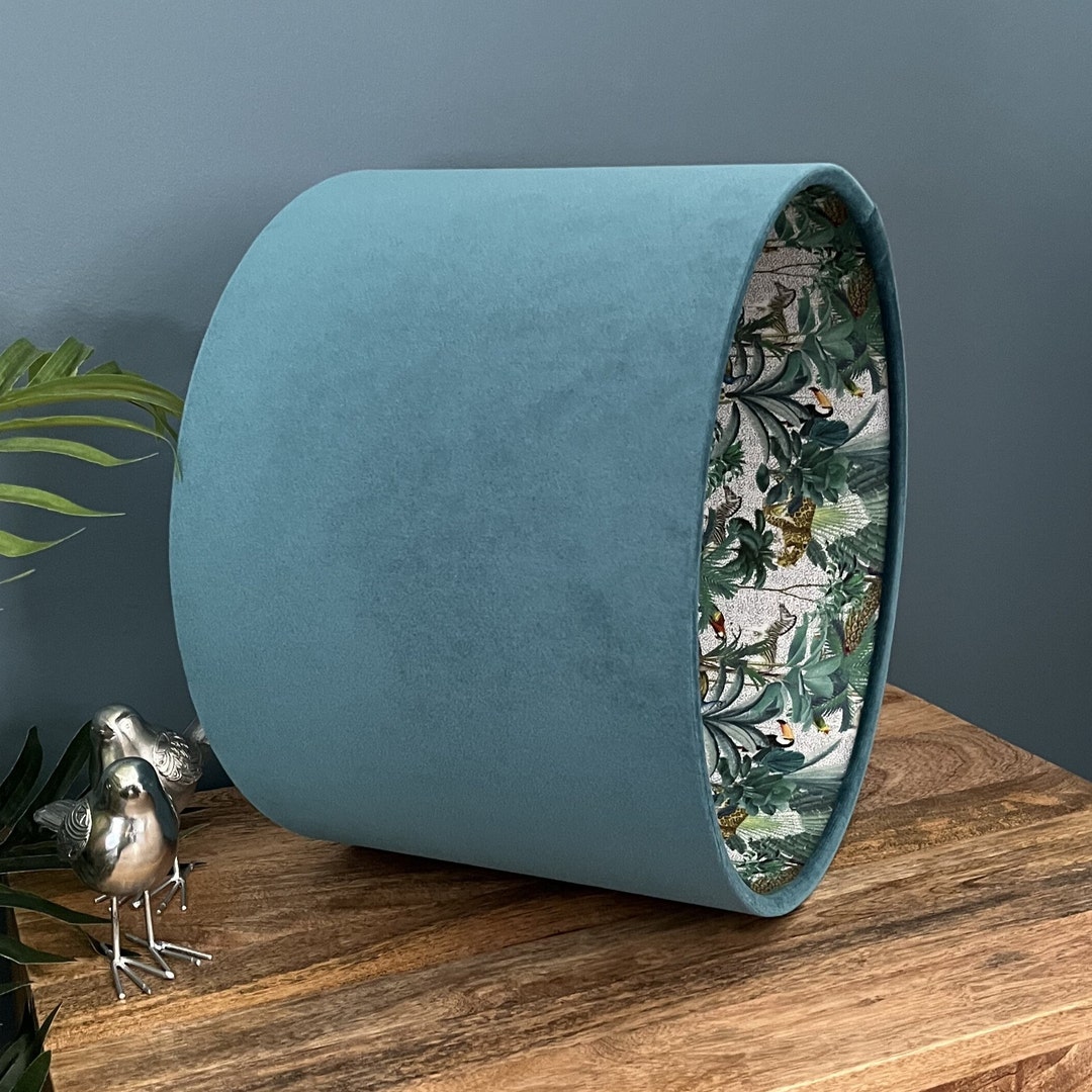 Kingfisher Blue Velvet Lampshade Jungle Animals Patterned Lined ...