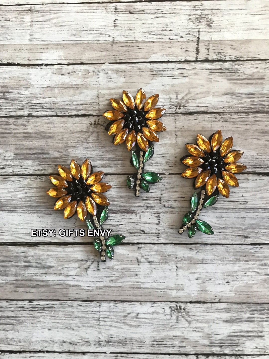 3x1.75 Rhinestones Faceted Acrylic Floral Appliqué Patch SUNFLOWER no ...