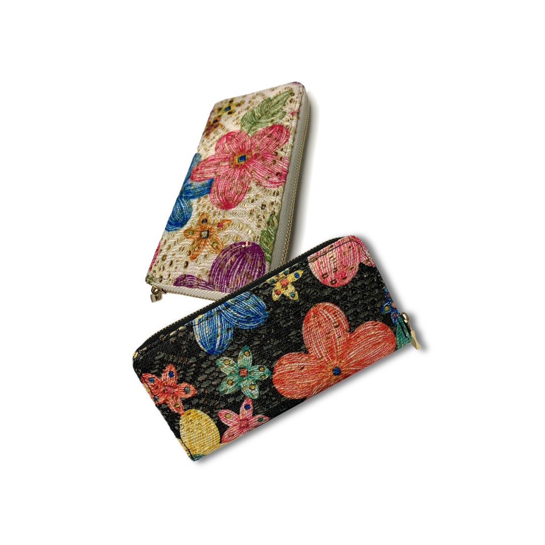 7X4 Zip Around Tropical Flower Painting Art Lady Wallet - Etsy