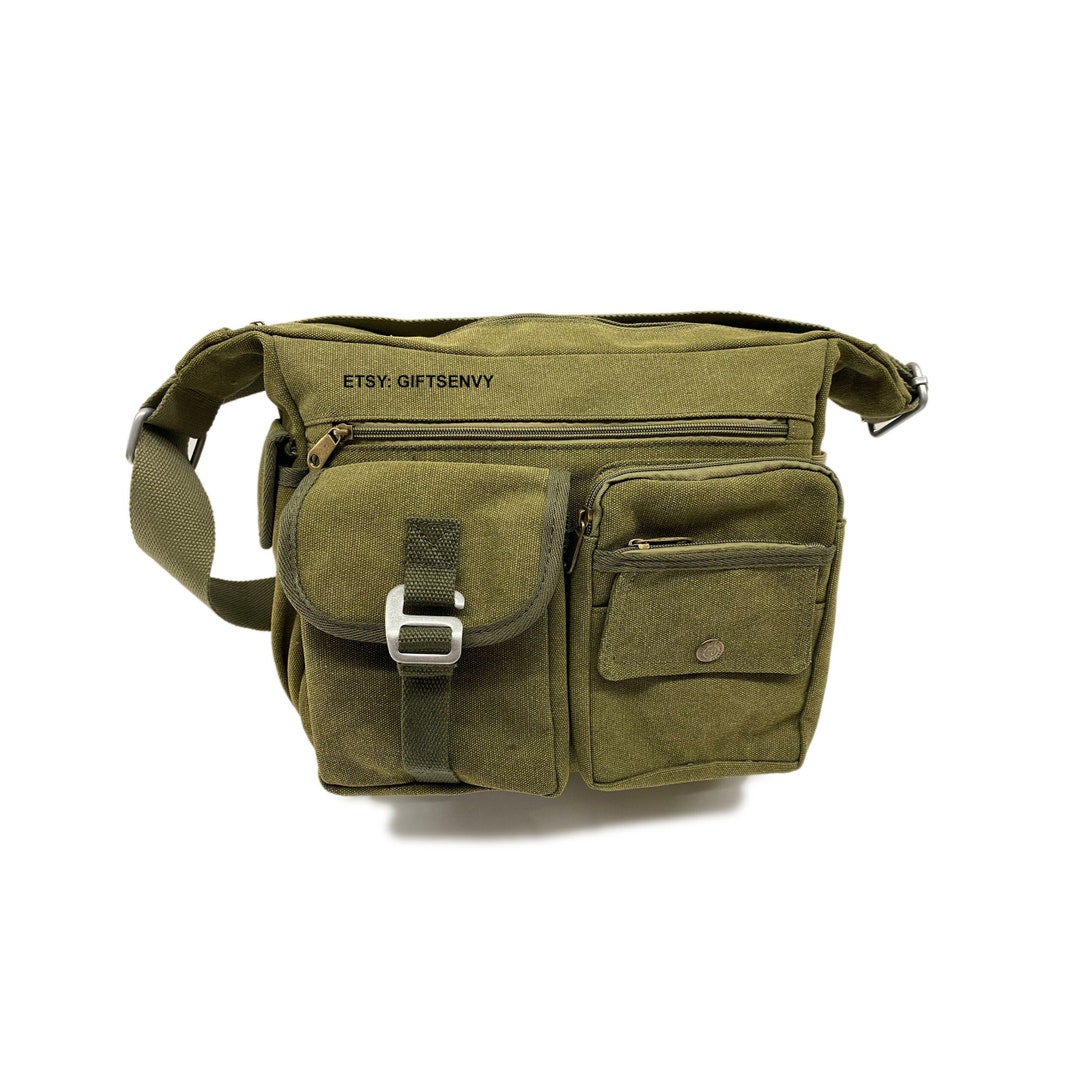 14.5x10 Green Canvas Messenger Bag Crossbody Laptop Messenger Bag Uni ...
