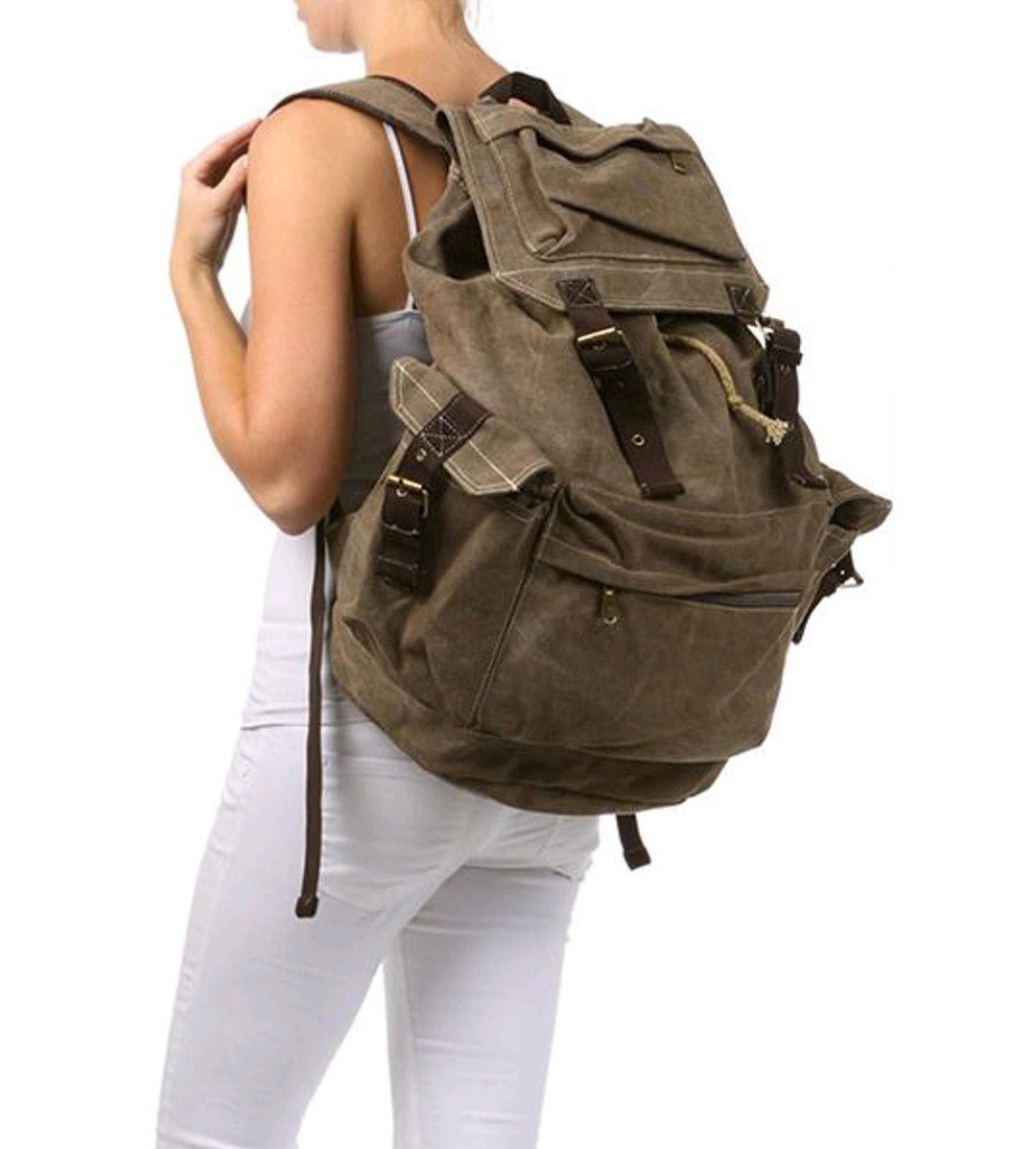 Large Canvas Travel Rucksack Backpack Uni Sex Backpack Outdoor Backpack