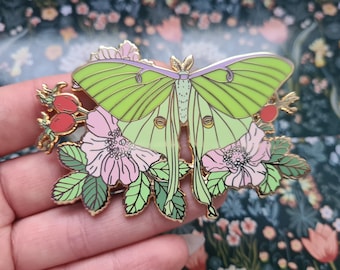 SECONDS SALE Moth Moon Enamel Pin, Luna Moth Pin Badge, Glitter Moon ...