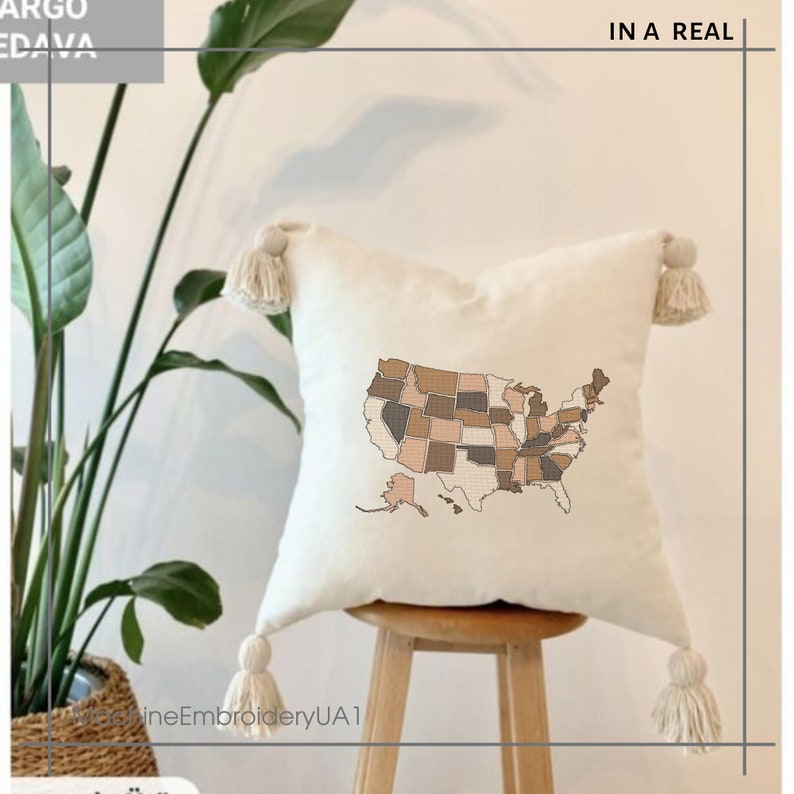 USA Map Machine Embroidery Design, United States Embroidery Design ...