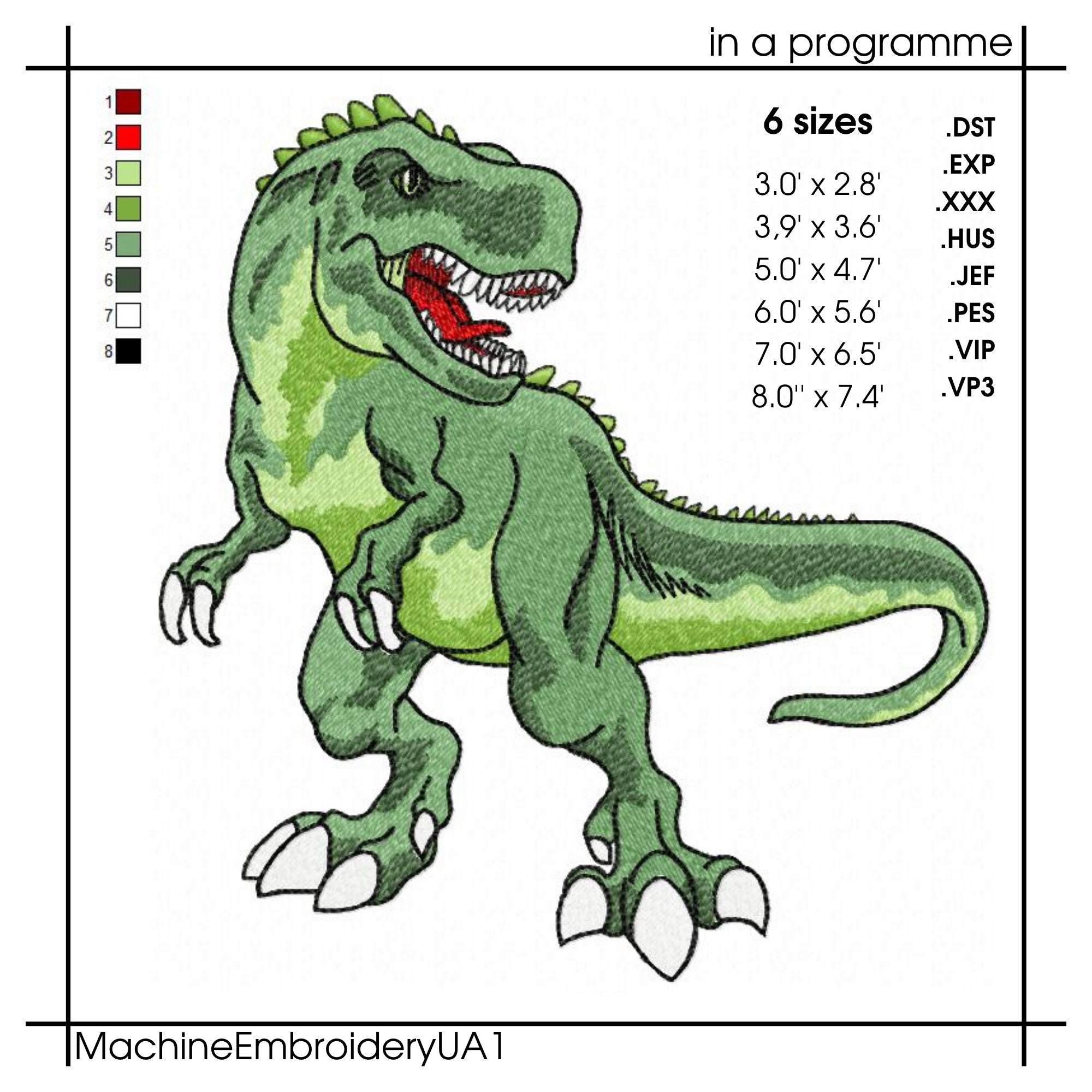 T-rex Machine Embroidery Design Dinosaur Embroidery Files - Etsy