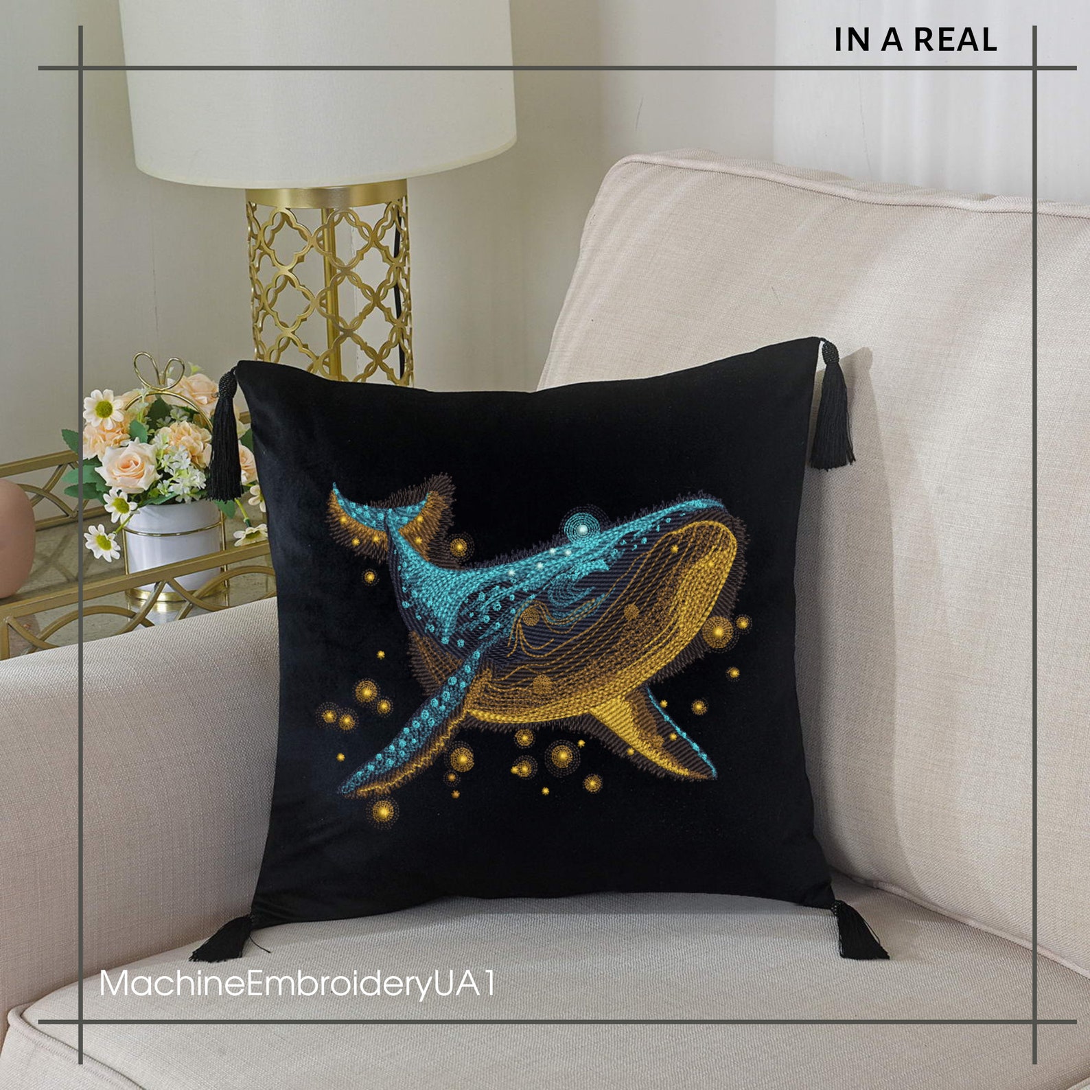 Magic Whale With Fireflies Machine Embroidery Design, Blue Whale ...