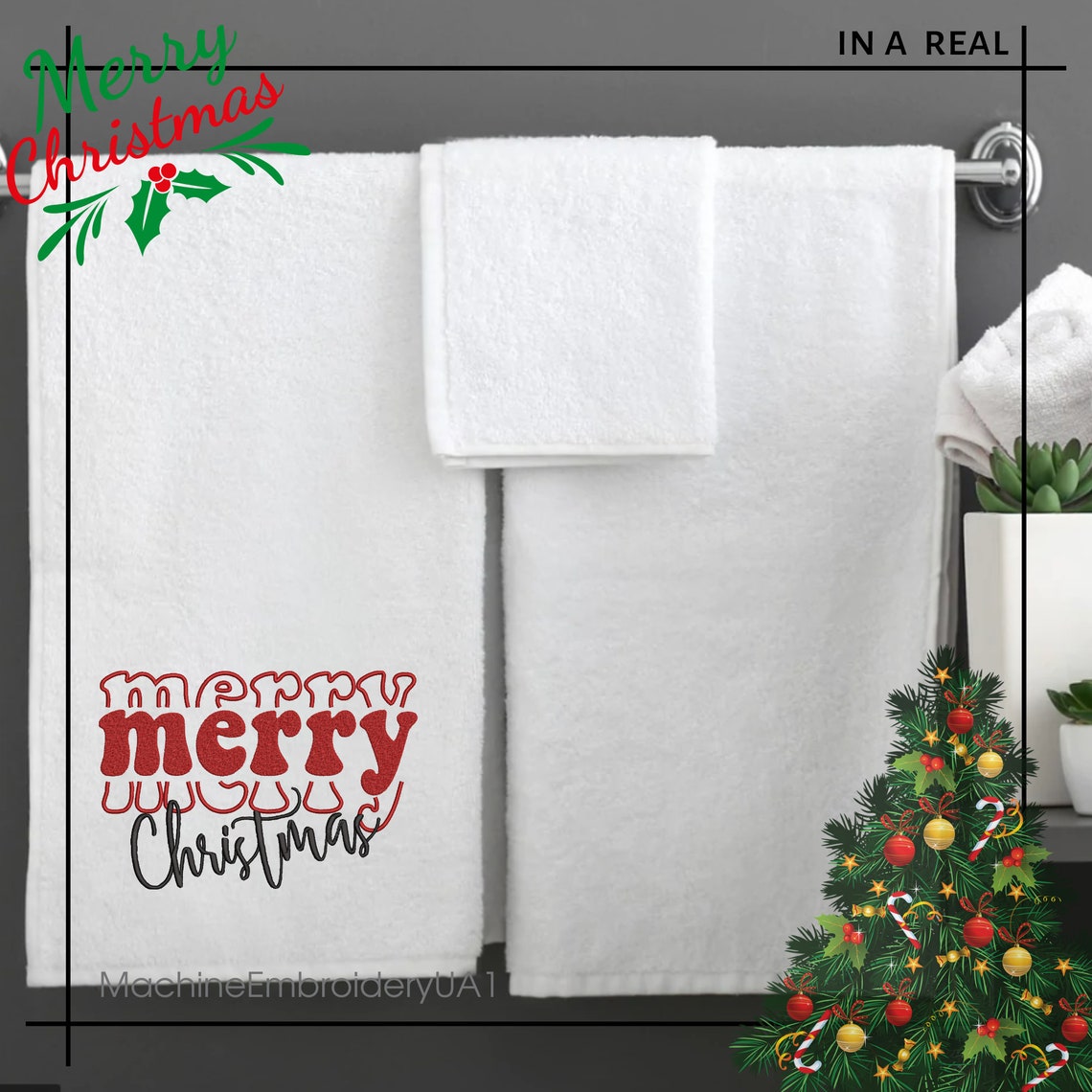 Merry Christmas Machine Embroidery Design Merry Christmas - Etsy