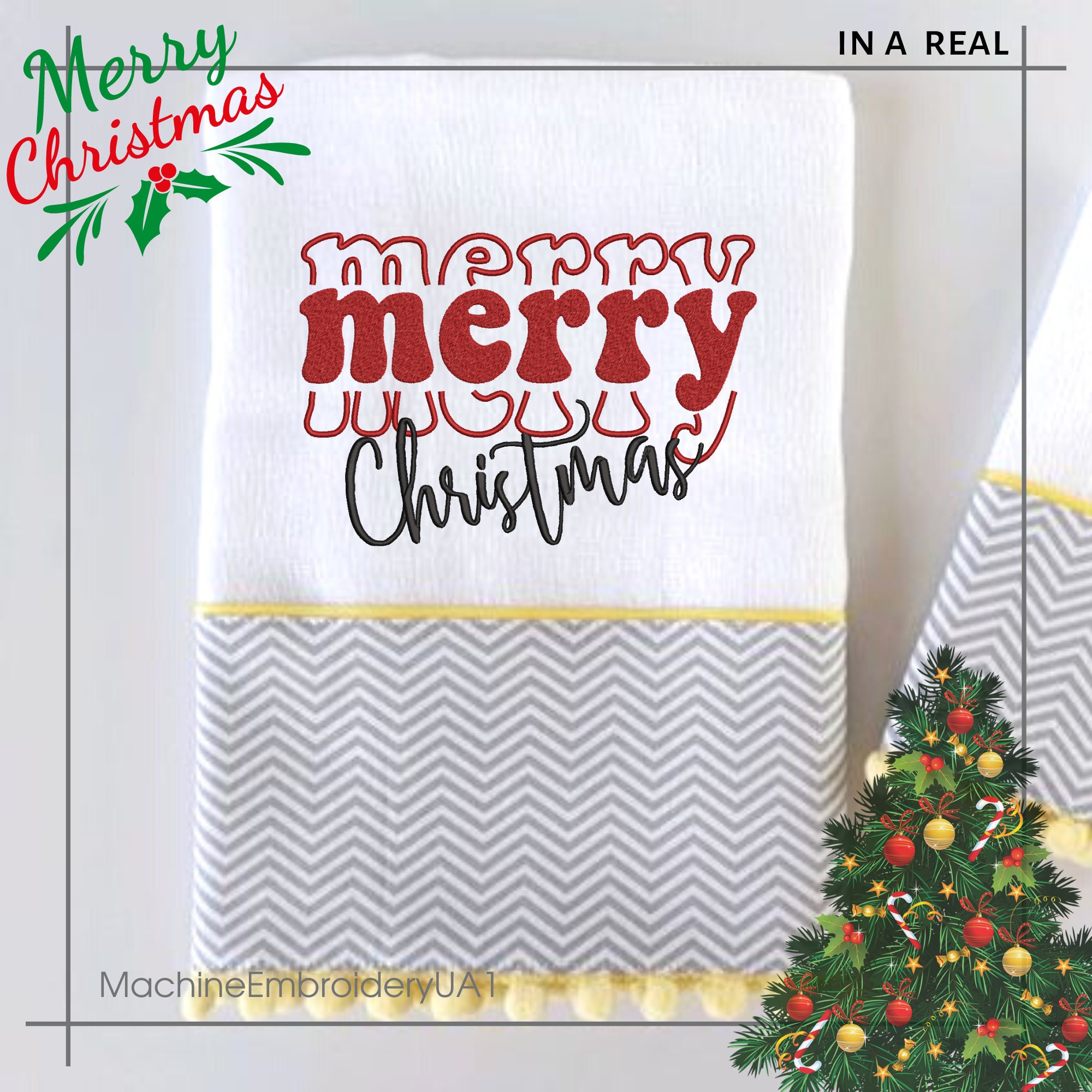 Merry Christmas Machine Embroidery Design Merry Christmas - Etsy