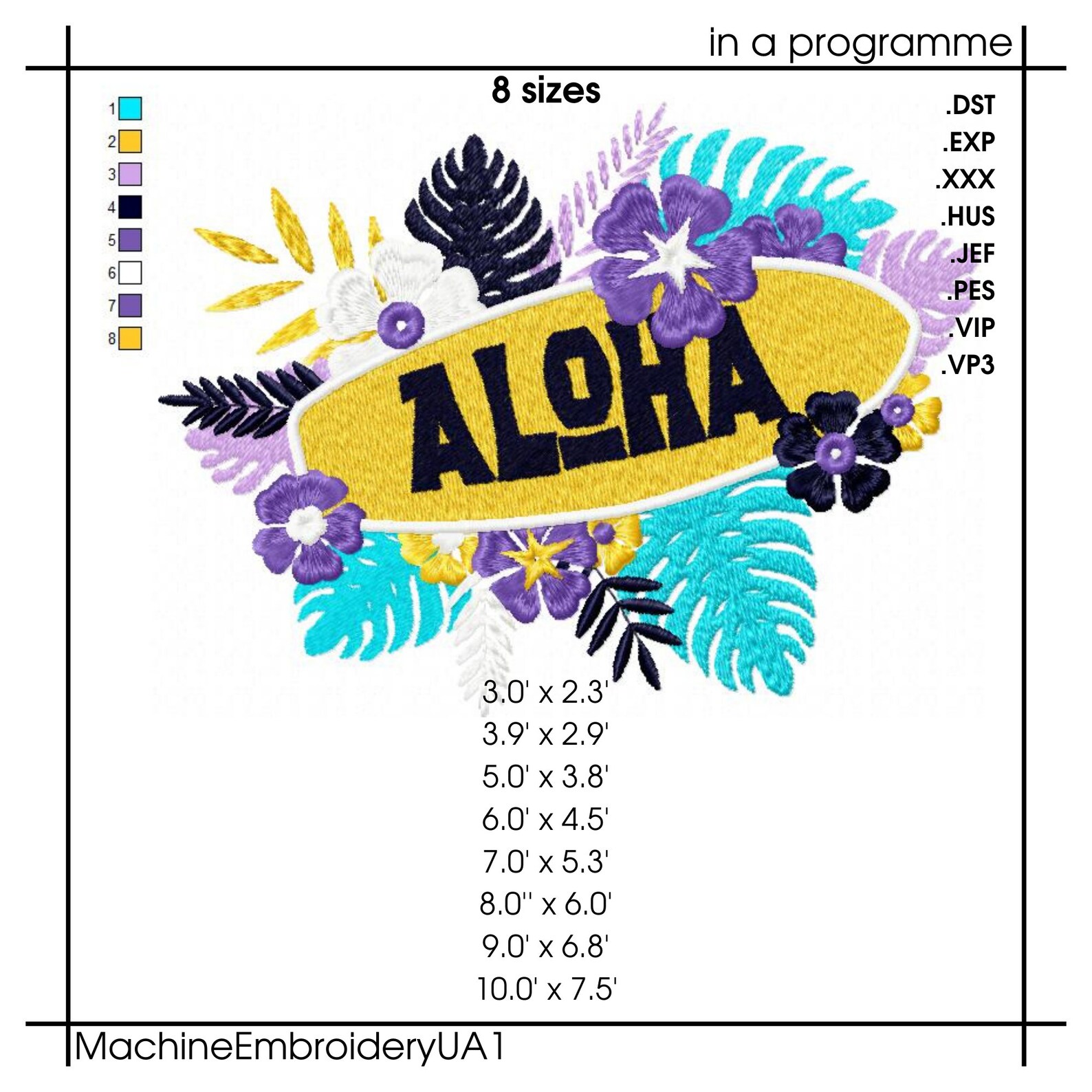 Aloha Machine Embroidery Design - Hawaiian Flowers Embroidery Files - 8 ...