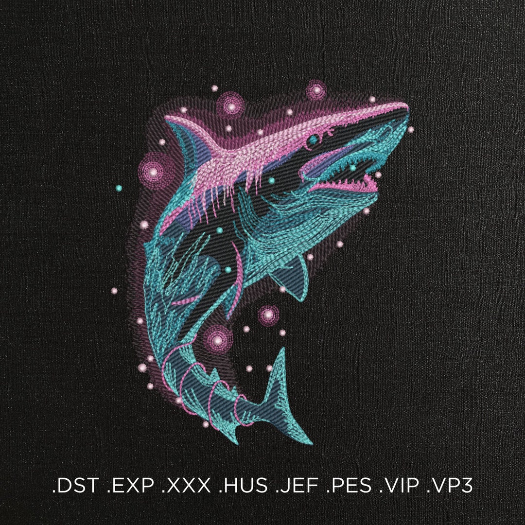 Magic Shark With Fireflies Machine Embroidery Design - Shark Embroidery ...