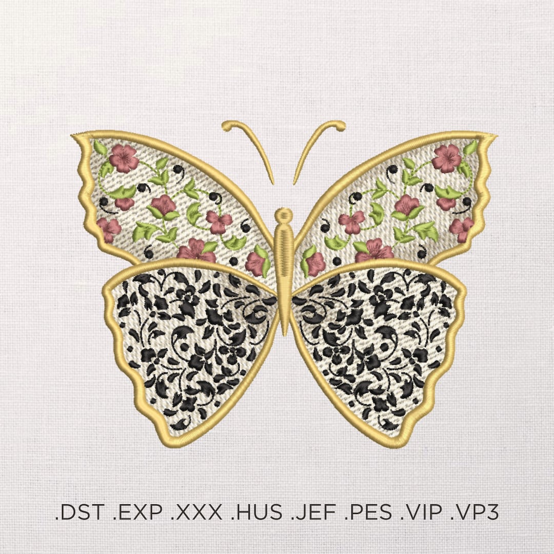 Floral Butterfly Embroidery Design, Butterfly Pattern With Lace and ...