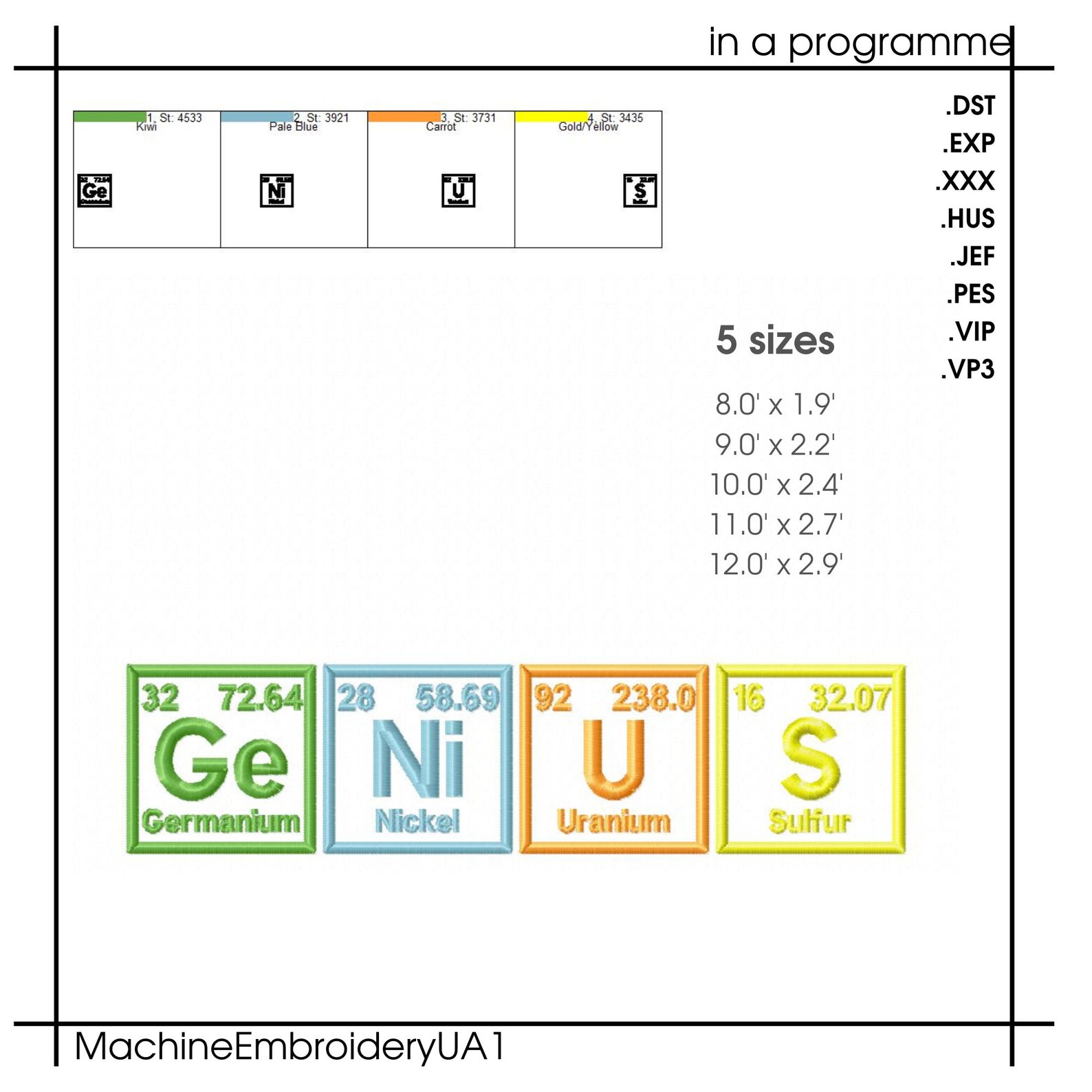 Lettering GENIUS Machine Embroidery Design - Periodic Table Embroidery ...