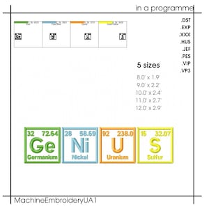 Lettering GENIUS Machine Embroidery Design - Periodic Table Embroidery ...