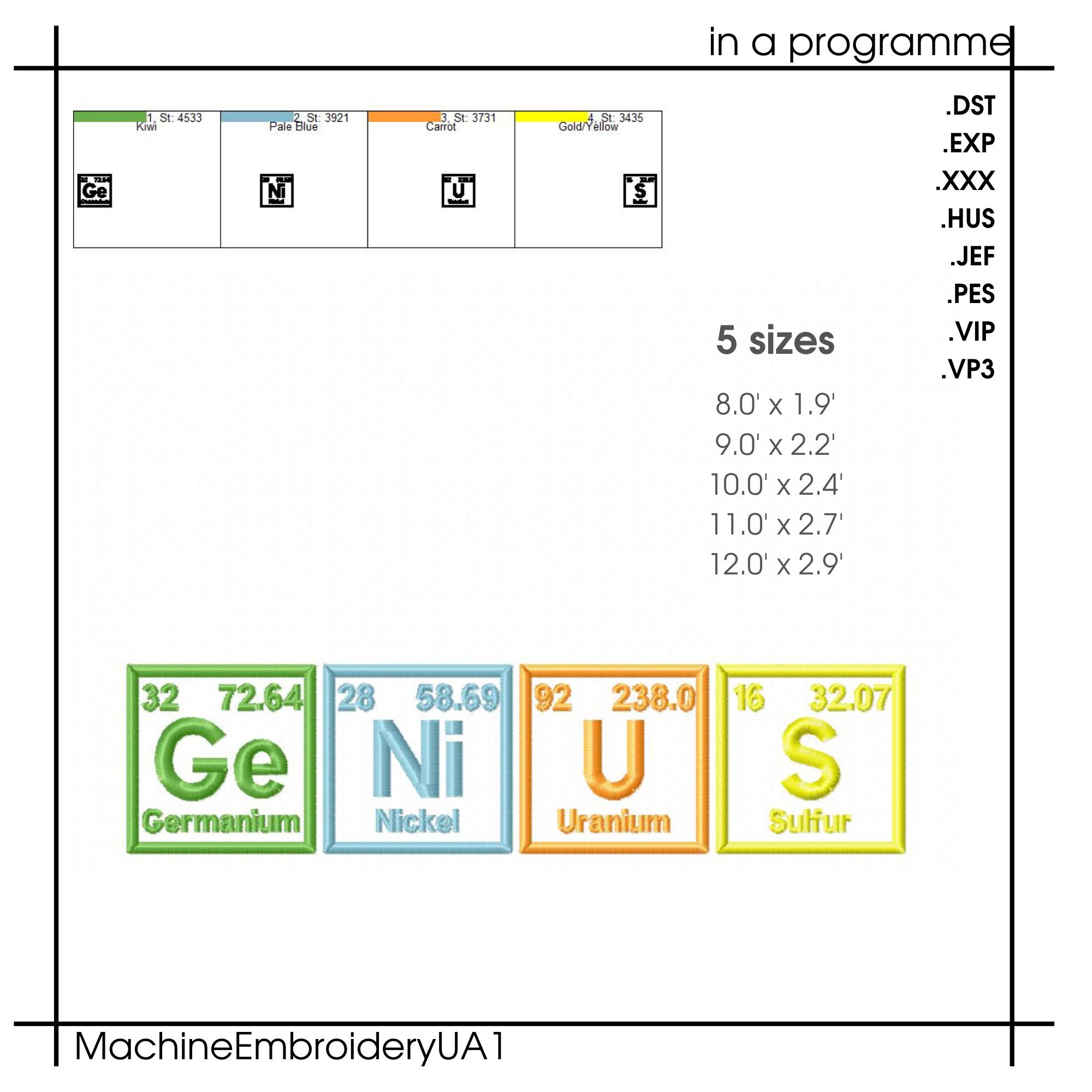 Lettering GENIUS Machine Embroidery Design - Periodic Table Embroidery ...
