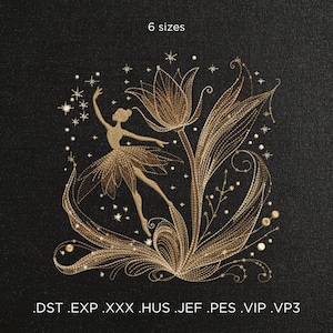 Charming Fairy With Flower Embroidery, Magic Embroidery Design, Floral ...