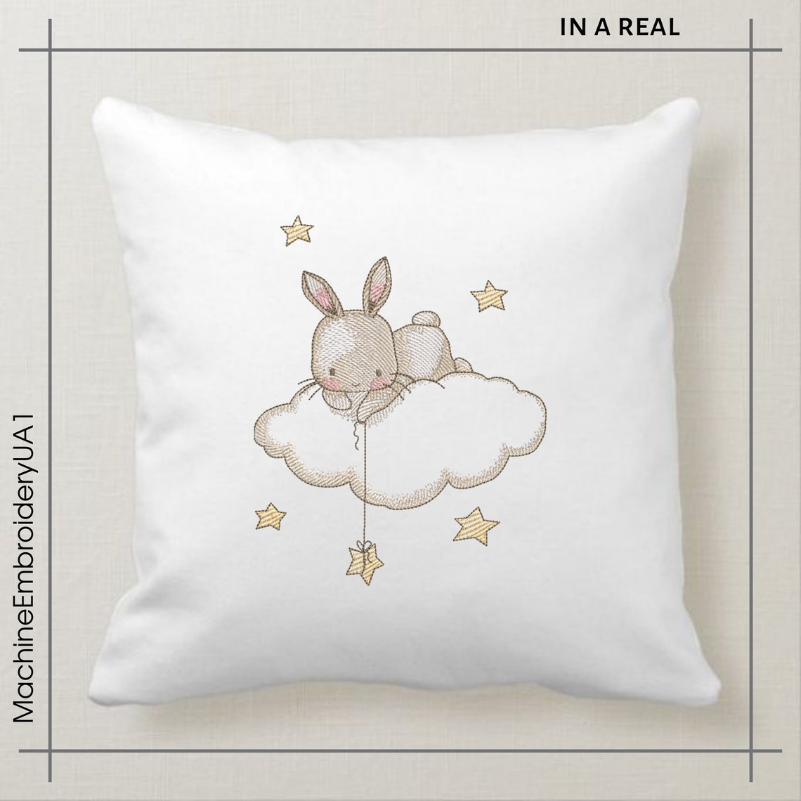 Cute Rabbit With Stars Rabbit on a Cloud 5 Sizes Instant | Etsy