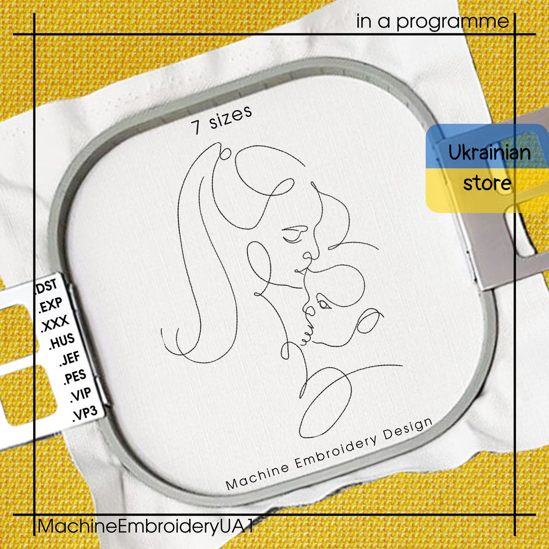 Mom and Baby Outline Stitch Mom's Kiss Machine Embroidery Design 7 ...