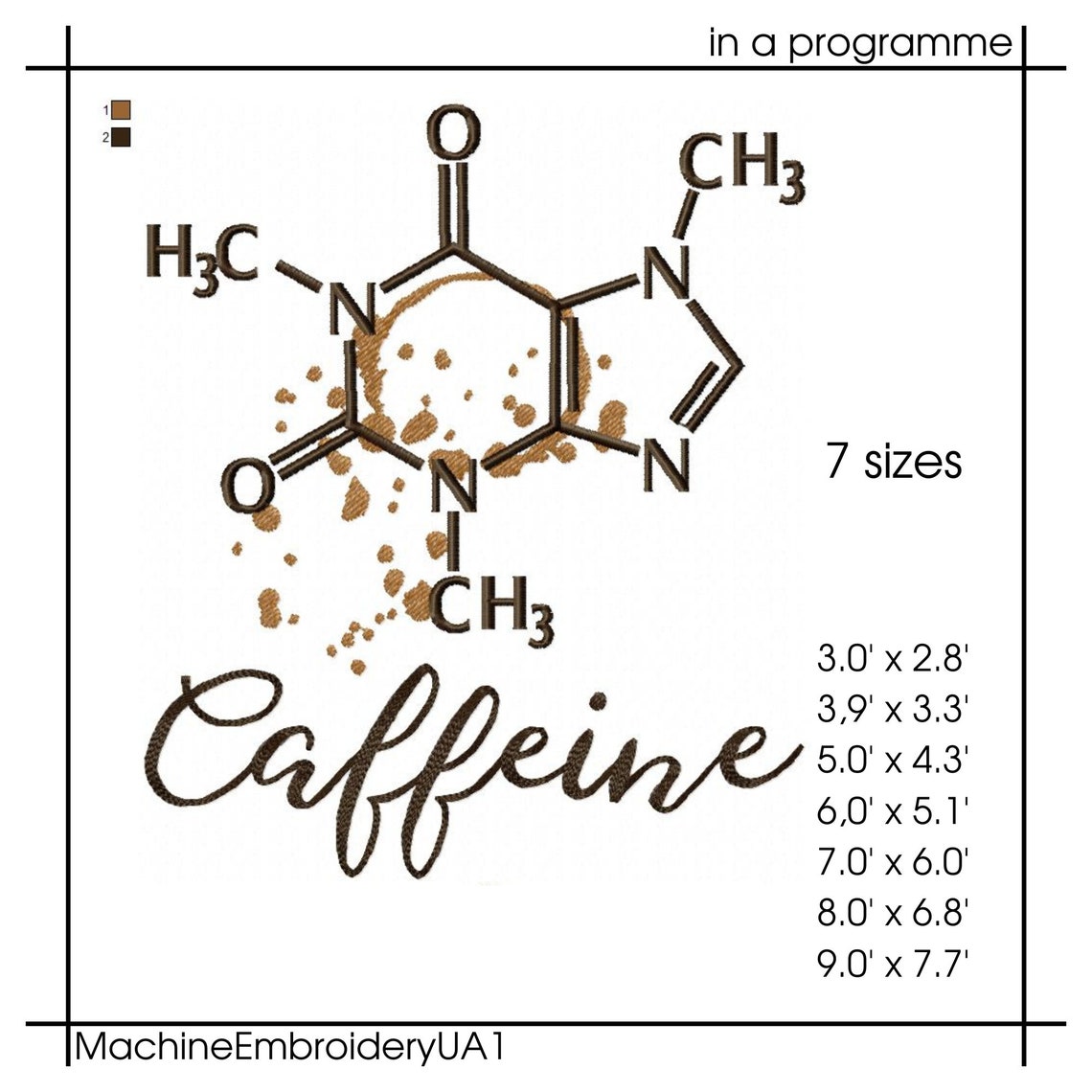 Caffeine Molecule Embroidery DESIGN FILE - Machine Embroidery Design -7 ...