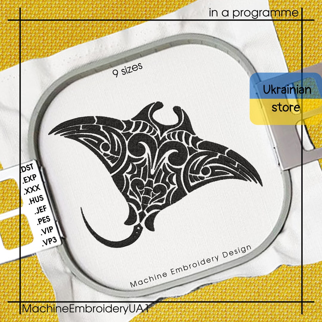 Sea Stingray Machine Embroidery Design Stingray Files 9 Sizes Instant ...