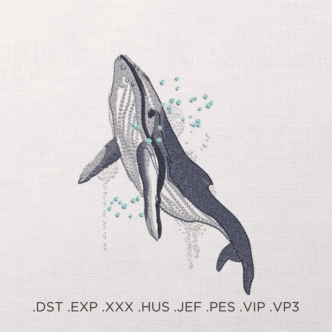 Blue Whale Machine Embroidery Design for Light Fabrics - Whale ...