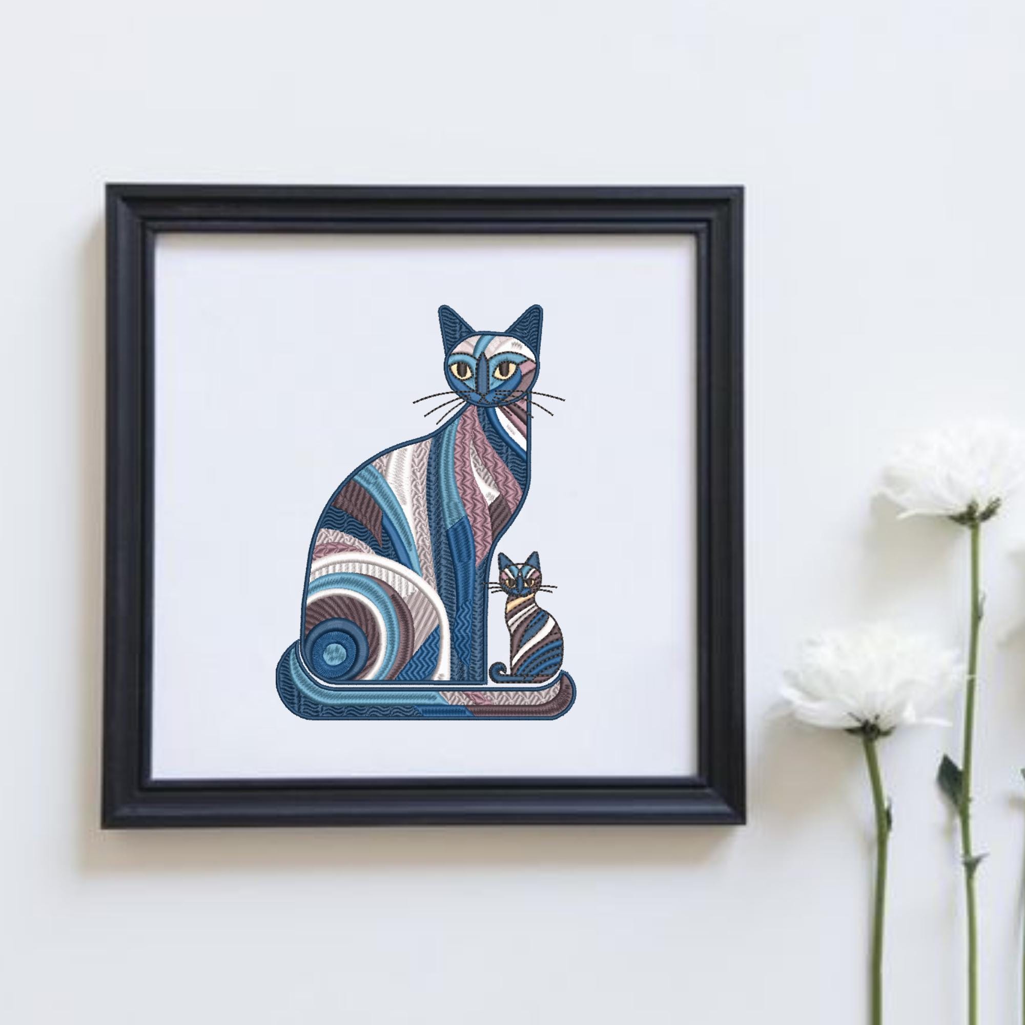 Abstract Cats Machine Embroidery Pattern, Mom Cat With Kitten ...